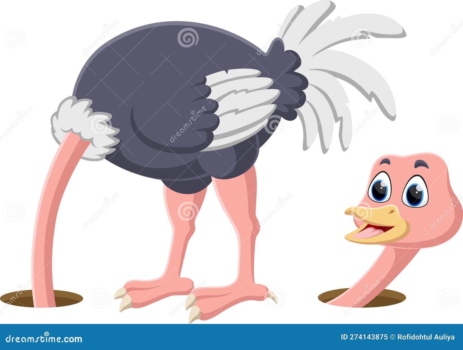 Ostrich Hiding Its Head in the Hole Stock Illustration - Illustration ...