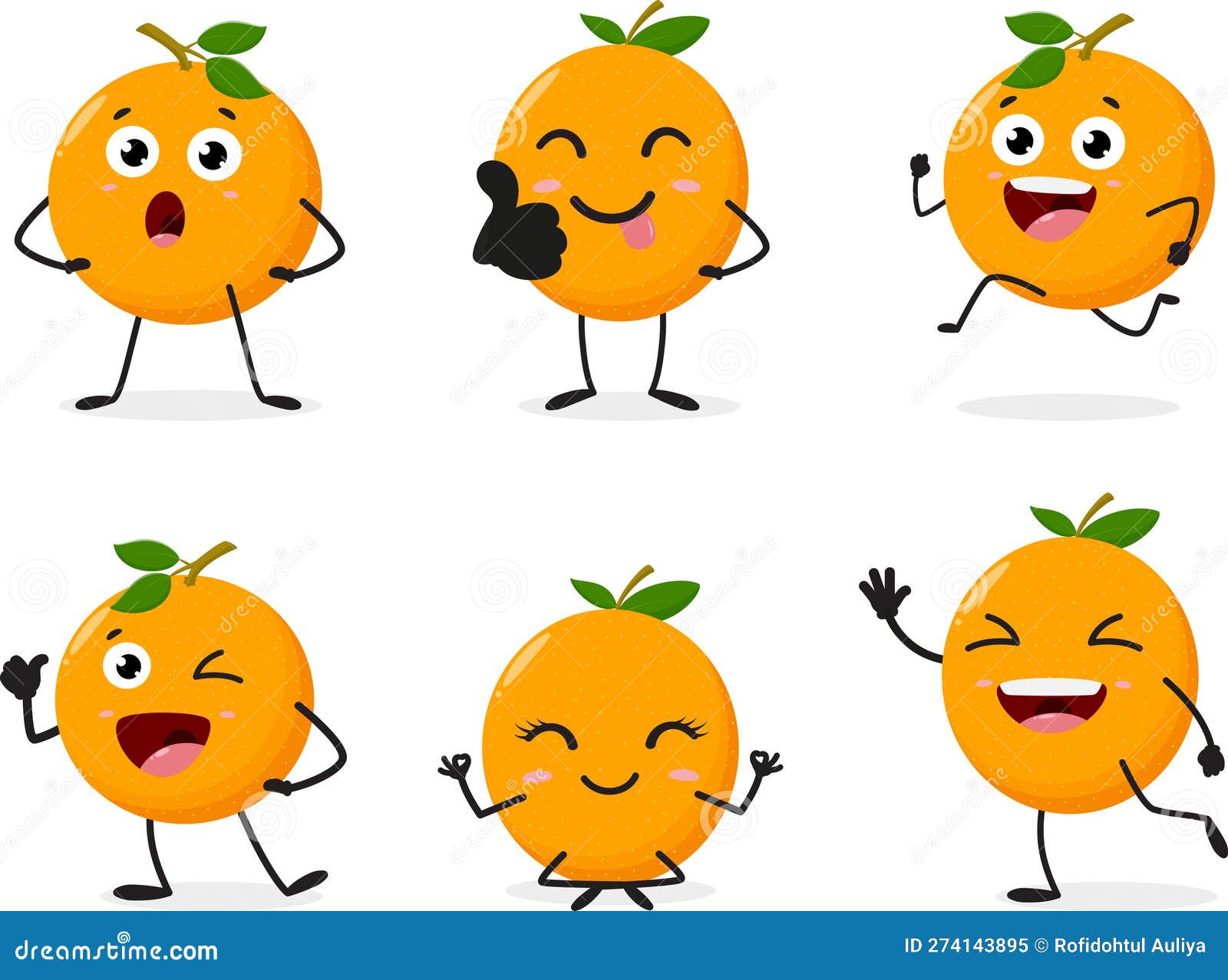 Cartoon Orange, Cute Fruit Character Set Isolated on White Stock ...