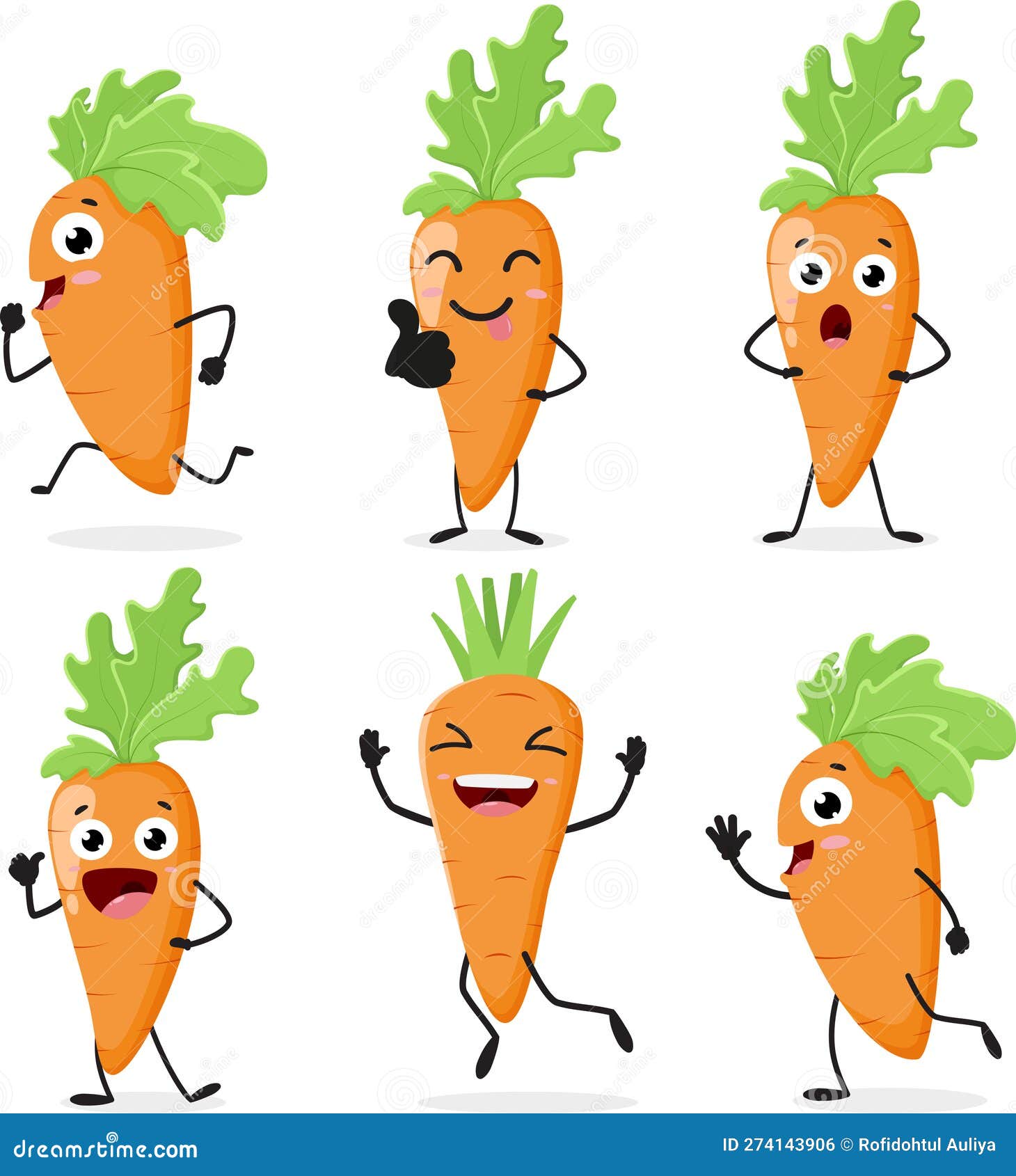 Set of Cartoon Carrot Character with Various Cute Expression Isolated ...
