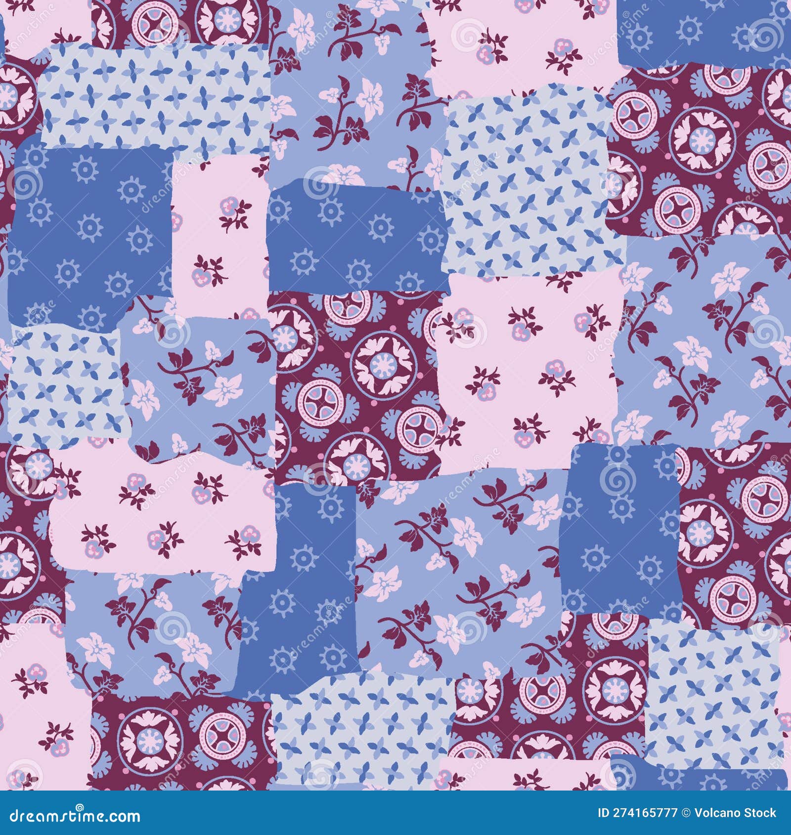 Vector Colorful Abstract Hand Drawn Seamless Patchwork Pattern with ...