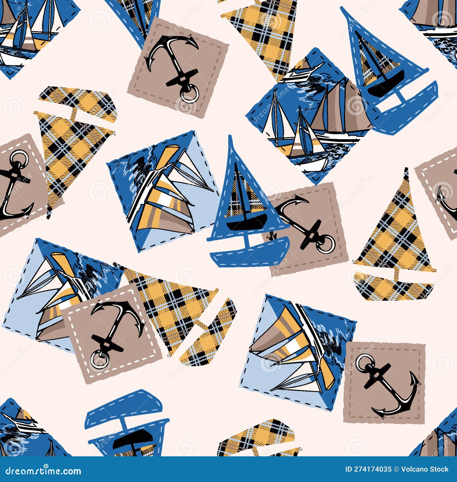 Nautical and Marina Elements Patchwork Wallpaper Abstract Marine Vector Seamless Pattern Stock ...