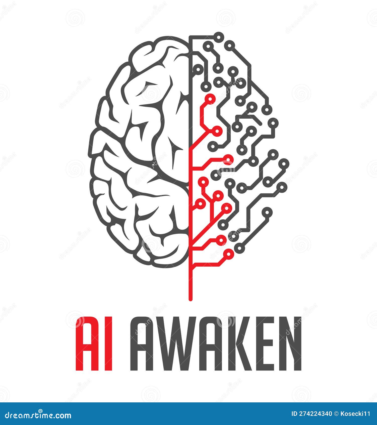 Artificial Intelligence Awaken - Concept Logo - Human Brain and ...