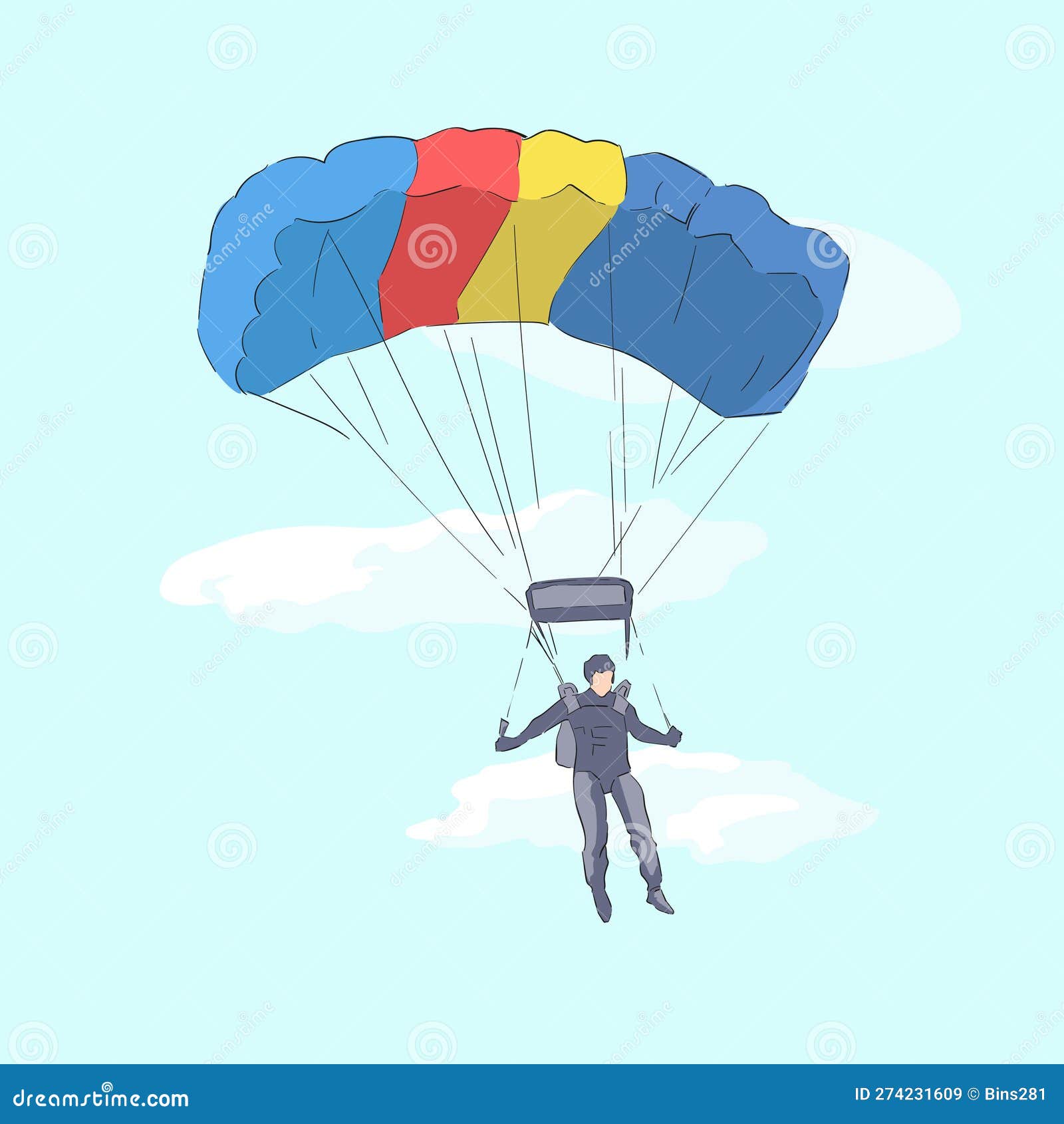 Man Descends On A Parachute, Drawing In Vector. Stock Image ...