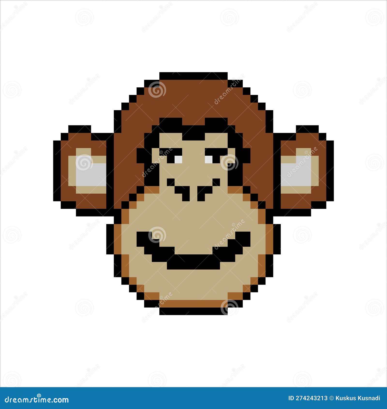 Monkey head with pixel art stock vector. Illustration of happy - 274243213
