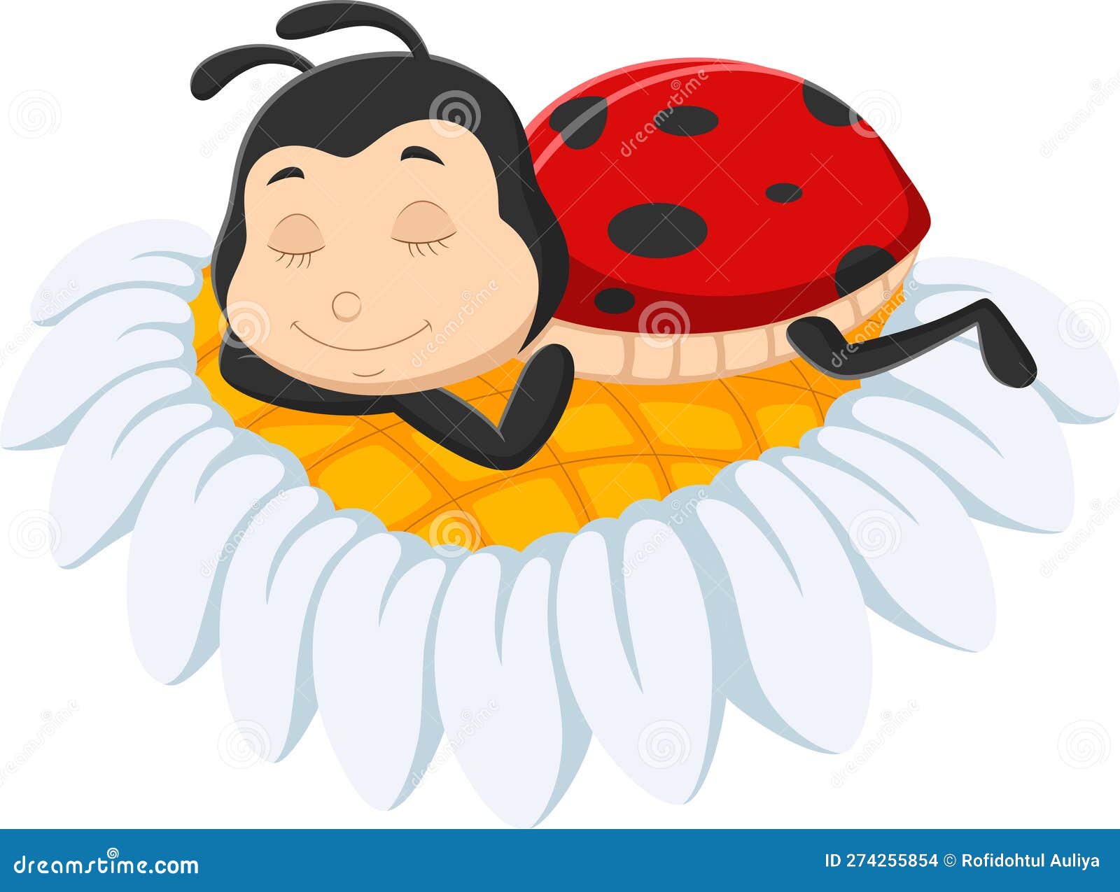 Cartoon Cute Ladybug Sleeping on Daisy Flower Stock Illustration ...
