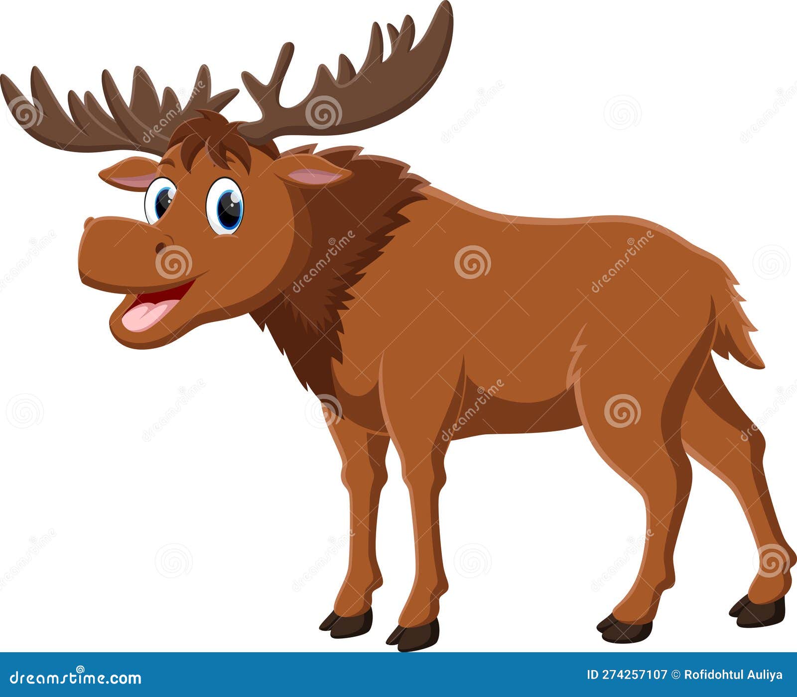 Cartoon Cute Moose with Big Horns Stock Illustration - Illustration of ...