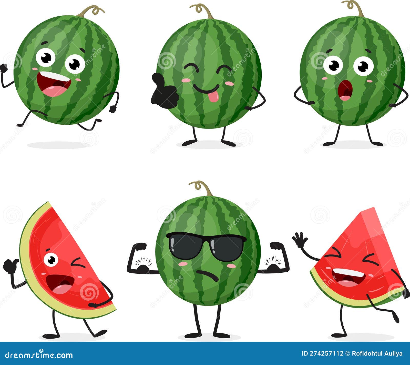 Cute Cartoon Watermelon Characters Set Stock Illustration ...