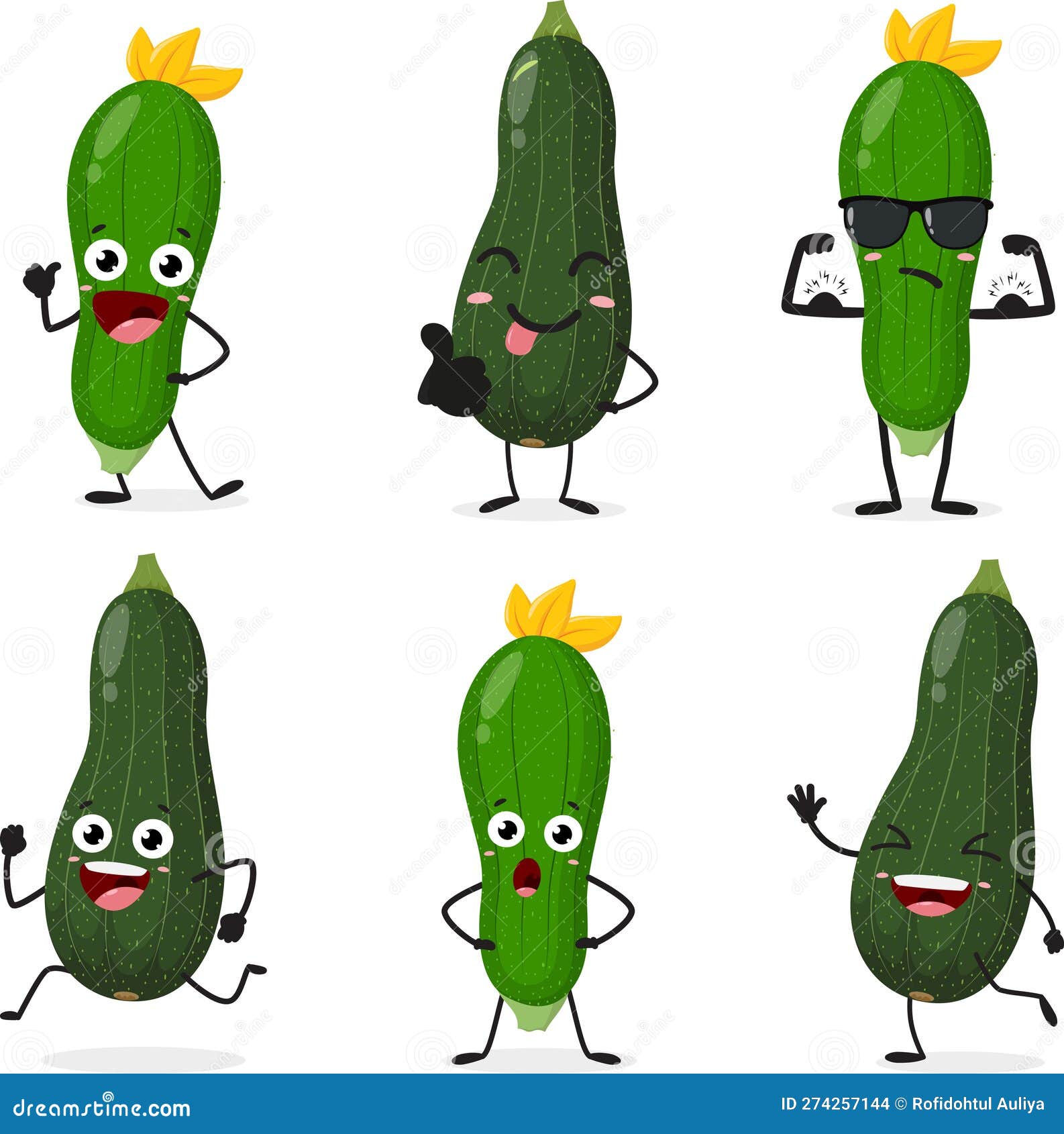 Cartoon Zucchini Isolated On White Background. Flat Cartoon Vector ...