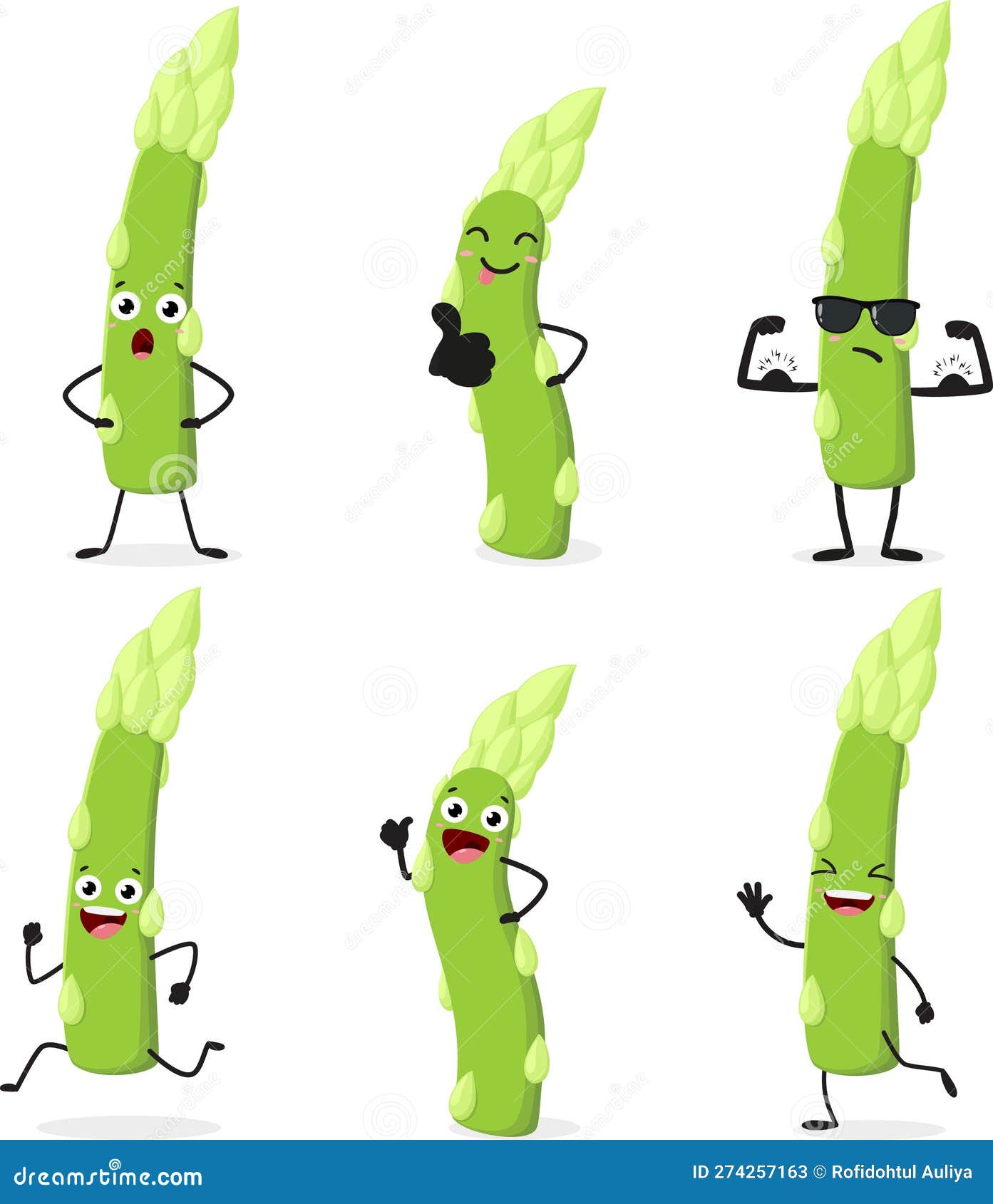 Asparagus Set. Cartoon Fresh Farm Green Asparagus Sprouts. Single ...