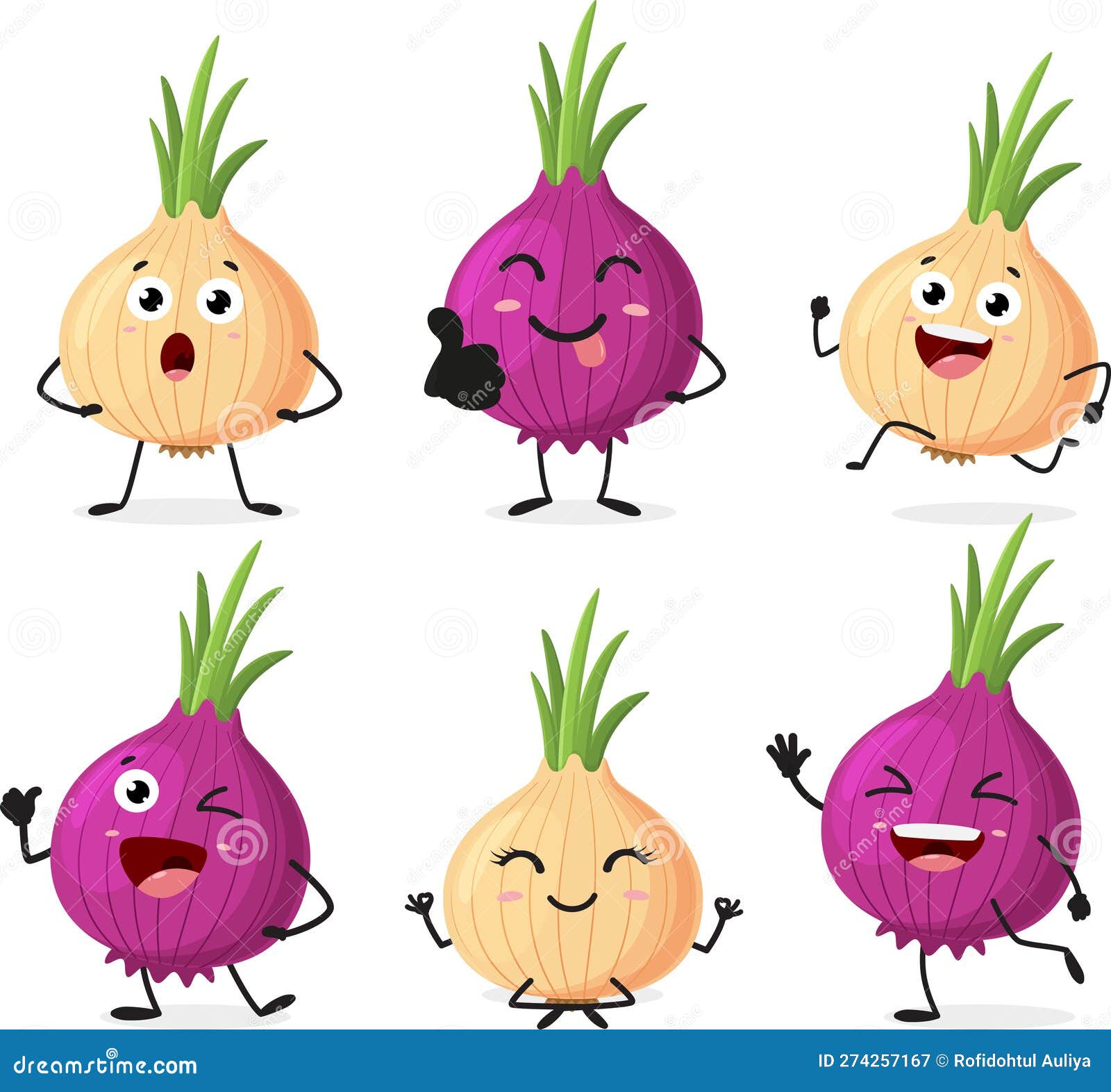 Cute Red Onion Cartoon Characters Set Stock Illustration - Illustration ...