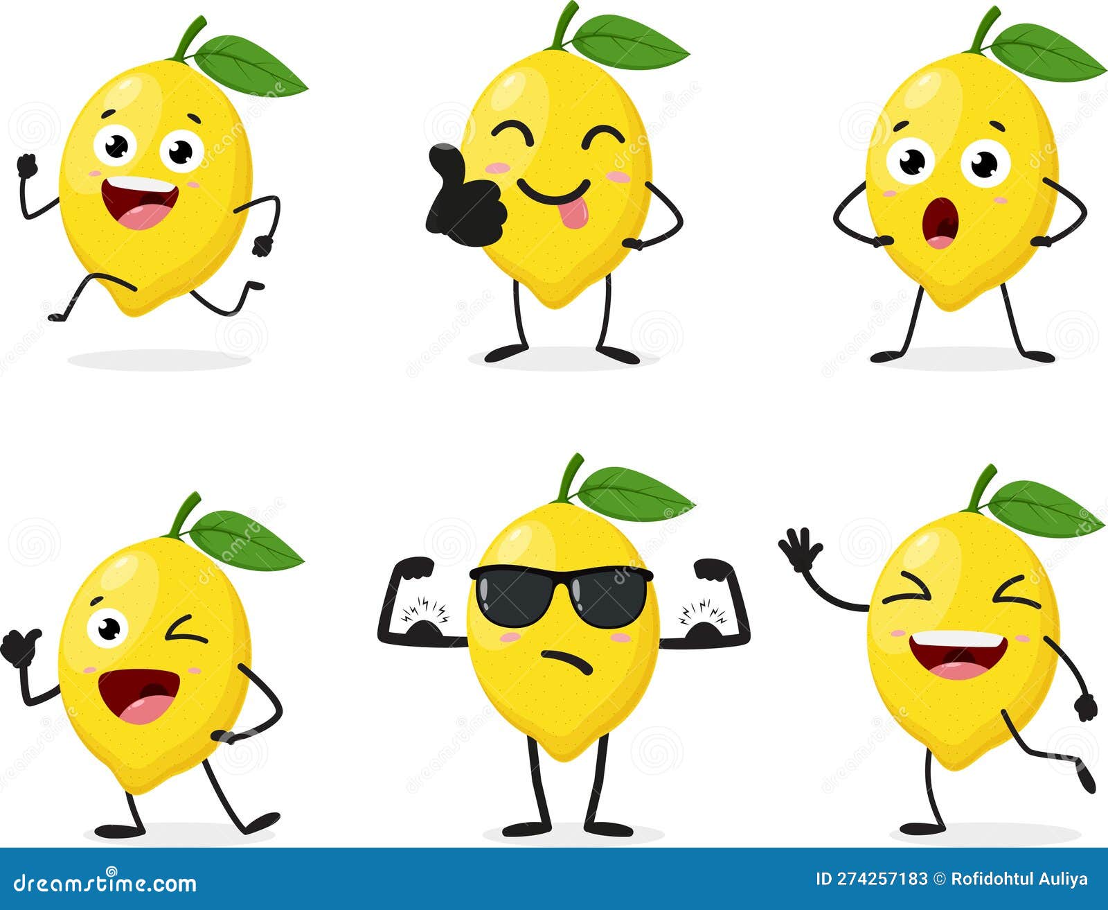 Set of Cute Lemon Cartoon Characters Stock Illustration - Illustration ...