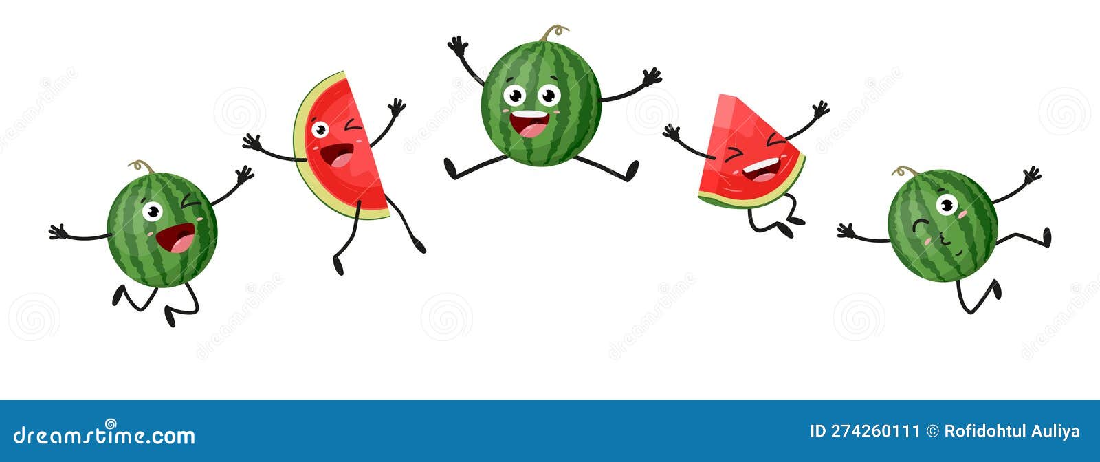 Happy Cartoon Watermelon Jumping with Many Expression Stock ...