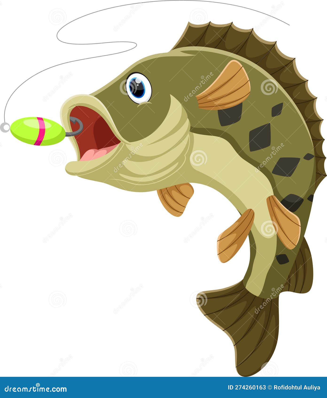 Cartoon Peacock Bass Fish Jumping Stock Vector - Illustration of ...