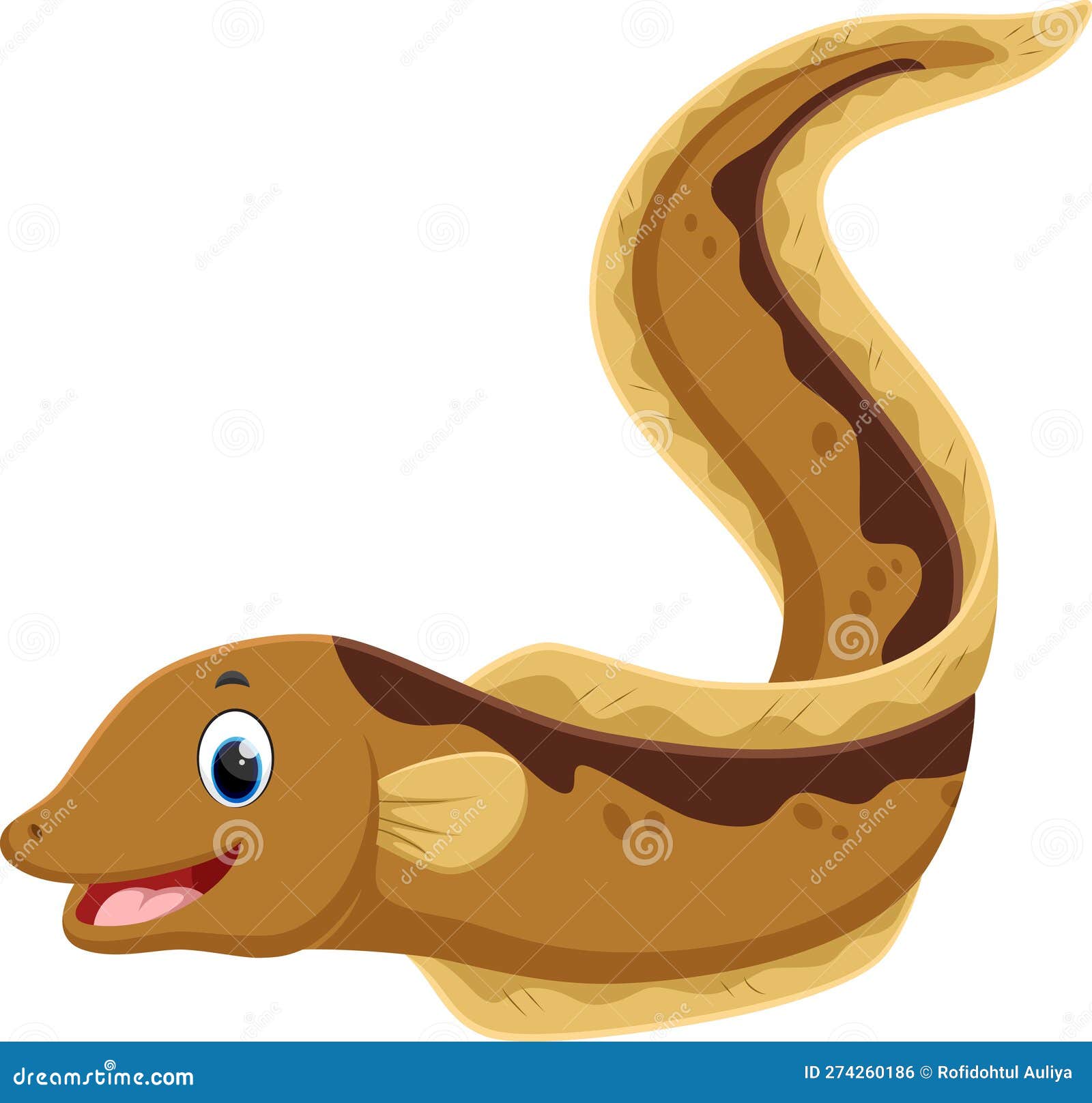 Cute Cartoon Eel Isolated on White Stock Illustration - Illustration of ...
