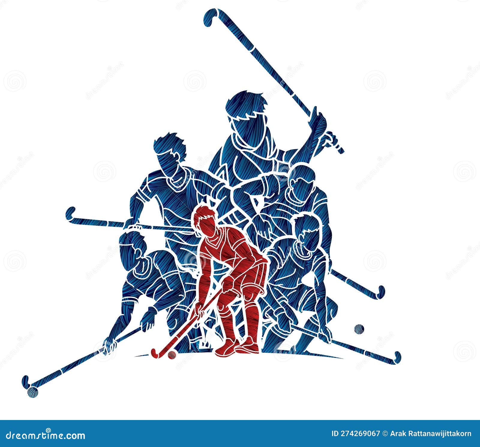 Field Hockey Sport Team Male Players Mix Action Stock Vector ...