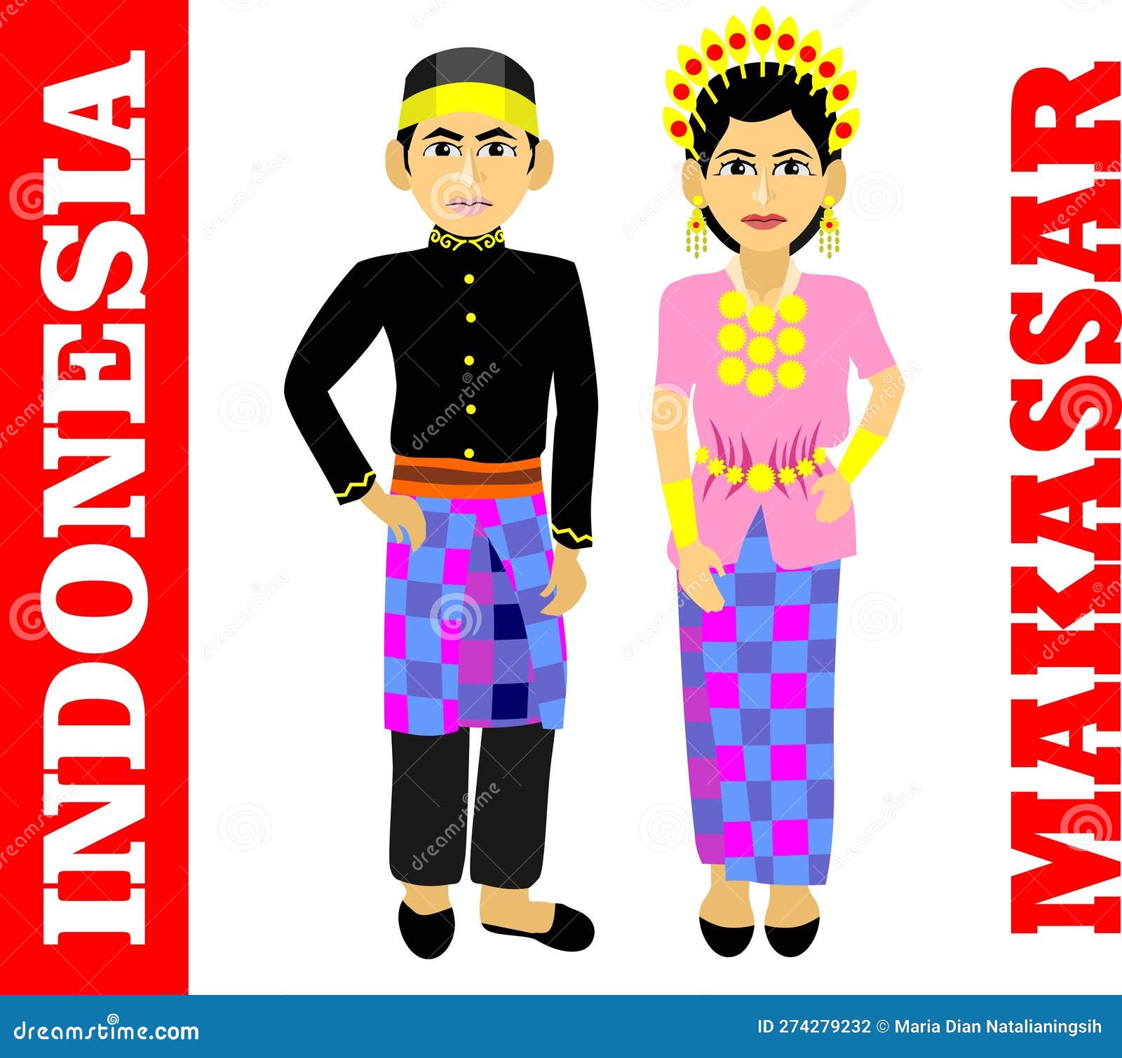 Makassar Couple Traditional Costume Stock Vector - Illustration of ...