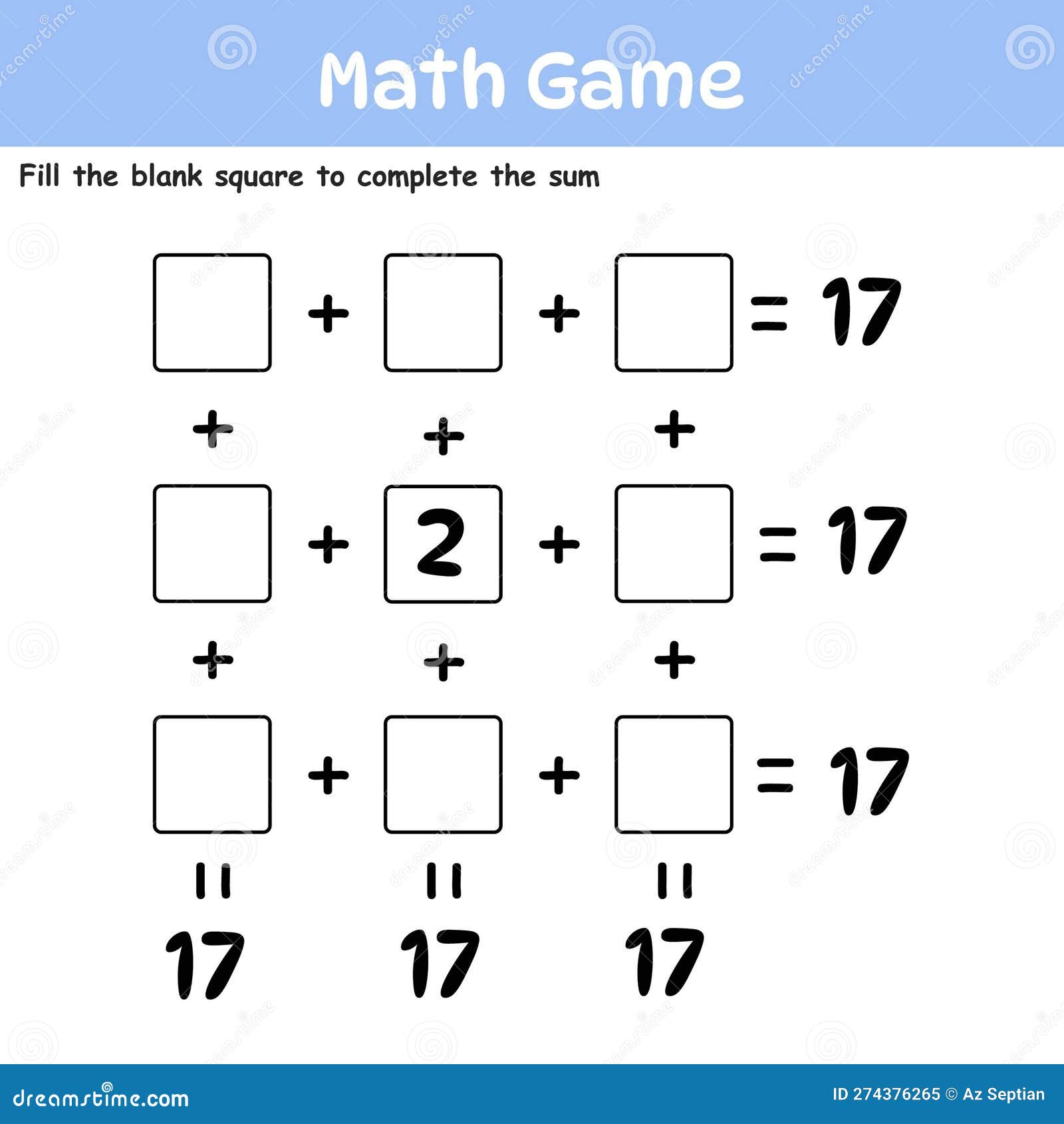 Fun Math Game Fill the Blank Square Stock Vector - Illustration of ...