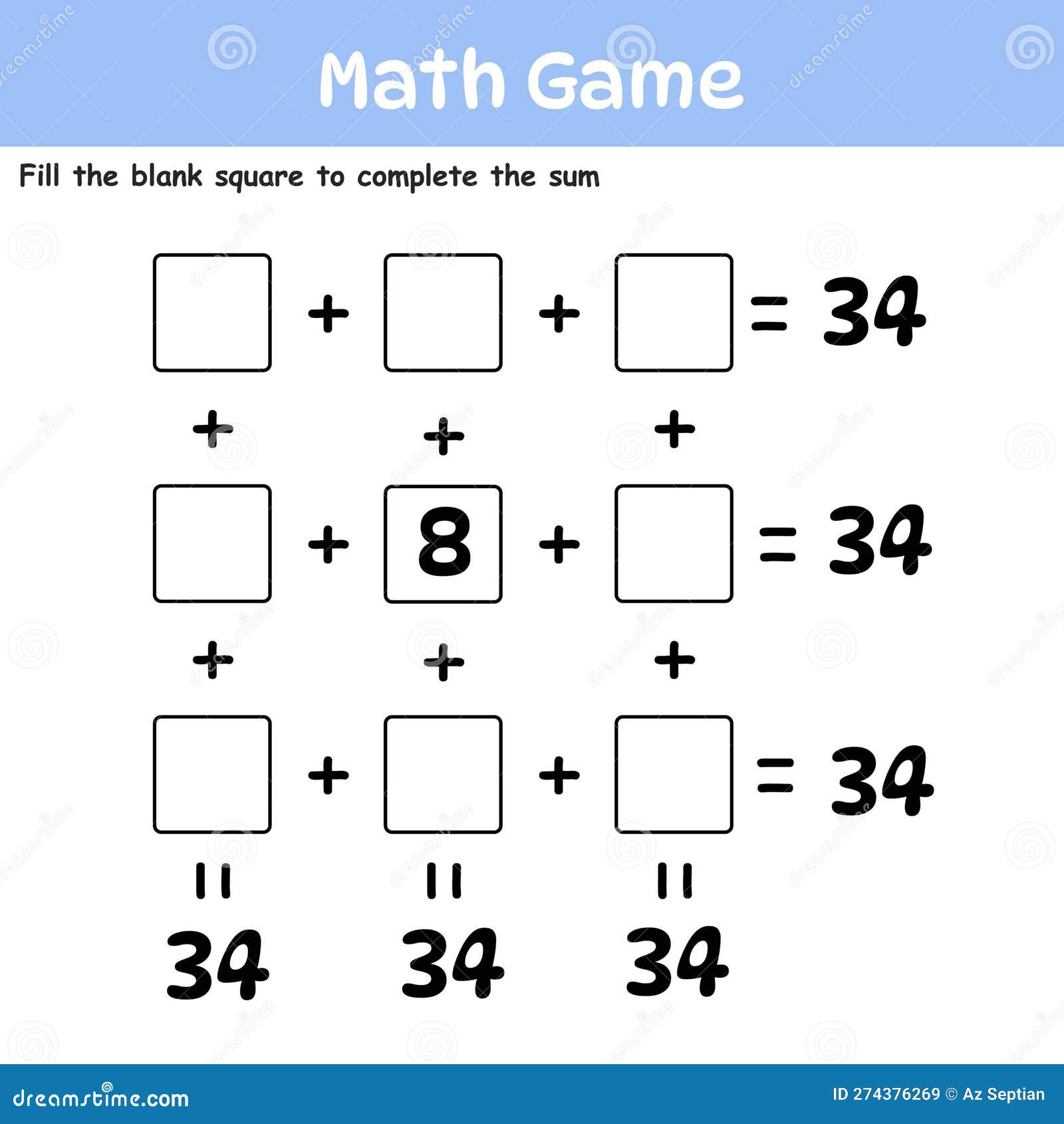 Fun Math Game Fill the Blank Square Stock Vector - Illustration of four ...