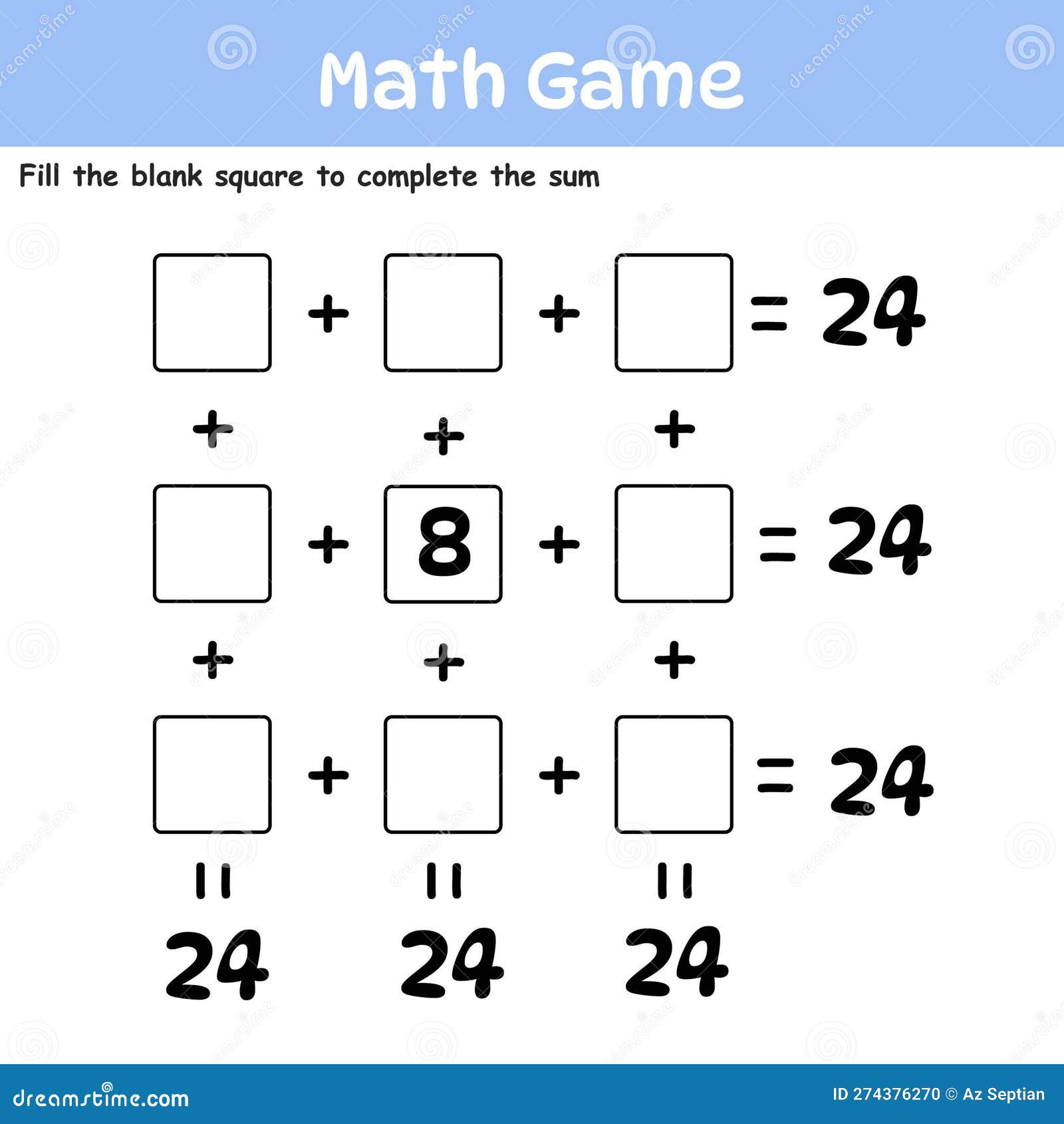 Fun Math Game Fill the Blank Square Stock Vector - Illustration of ...