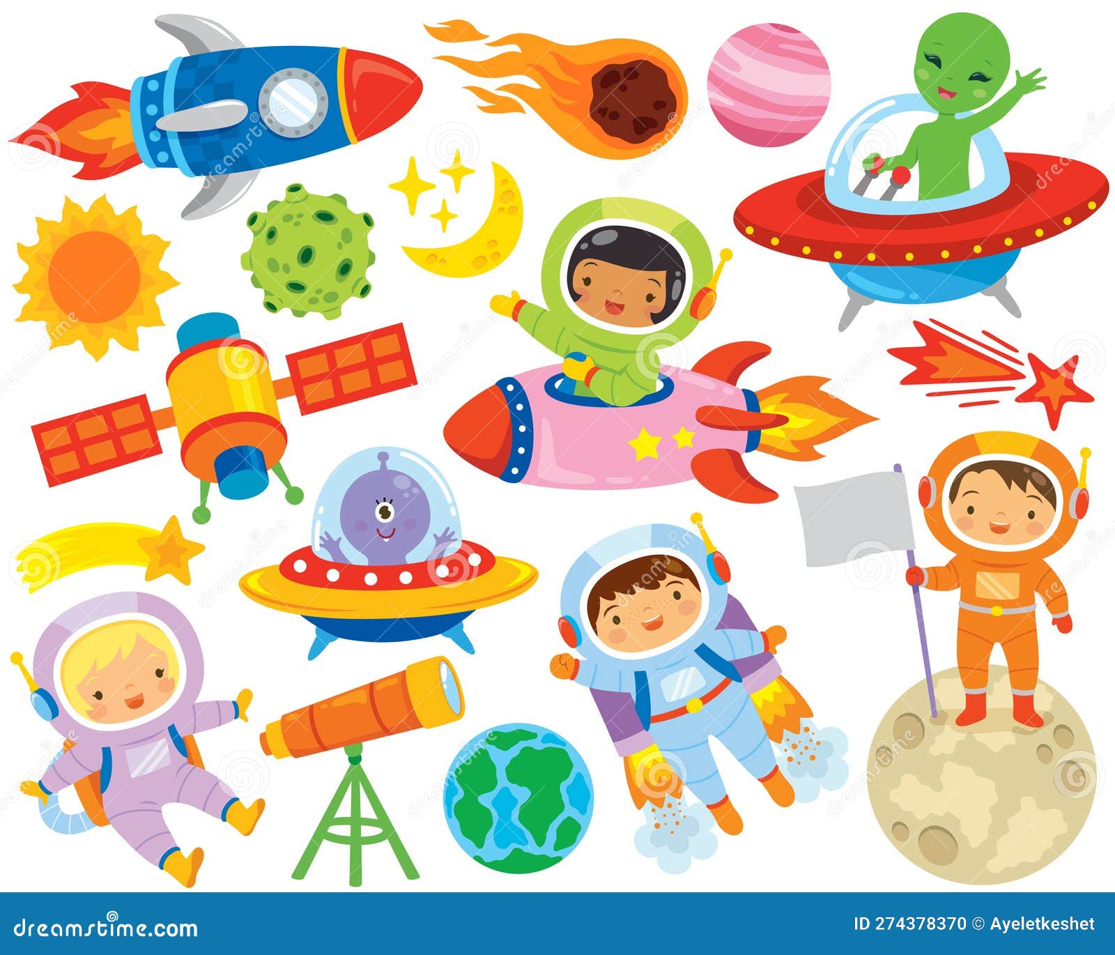 Space Clipart Set, Spaceman, Alien, Earth, Hand Drawn Watercolor ...