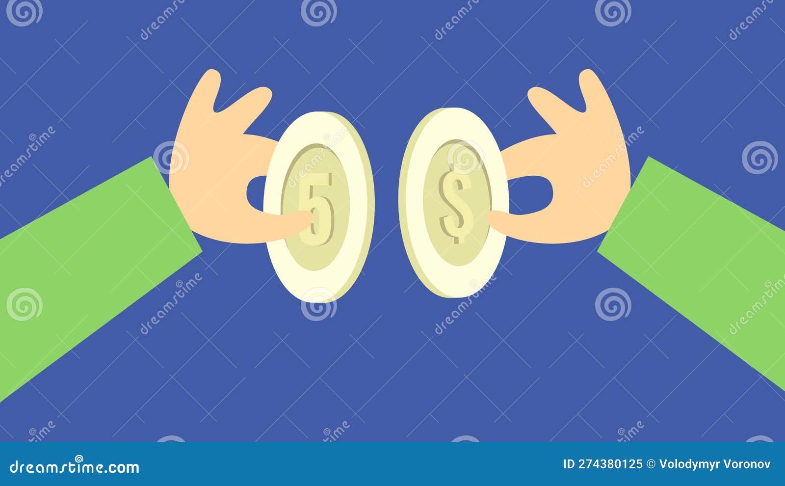 Two Hands Holding Dollar Coins. Flat Design, Vector Illustration Stock ...