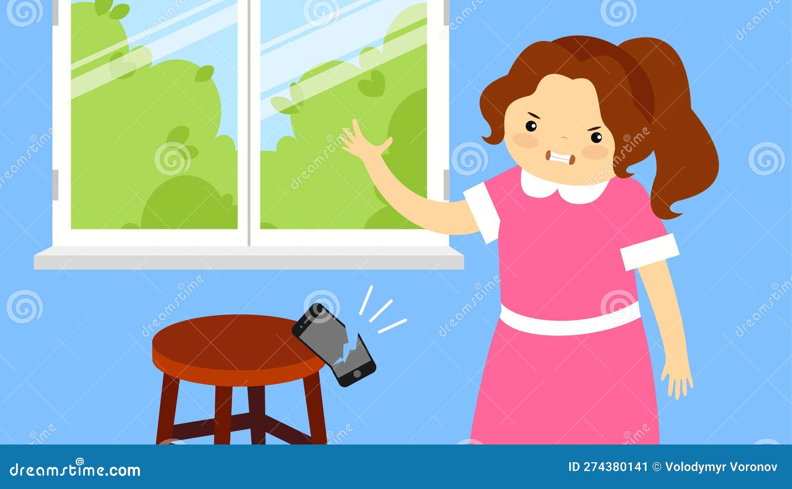 The Girl Broke the Phone Near the Window. Vector Illustration Stock ...