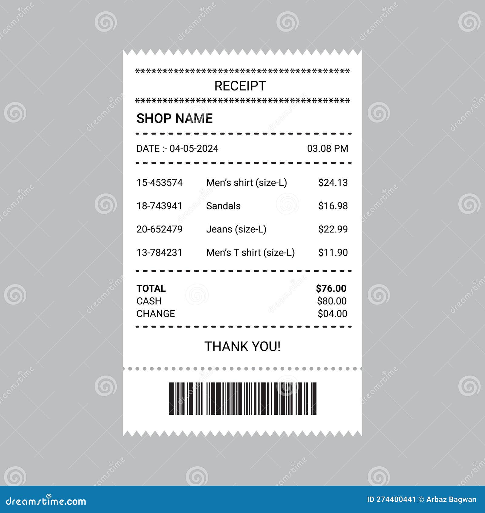 Receipt Paper Shopping Bill Barcode Payment Check Received Stock Vector ...