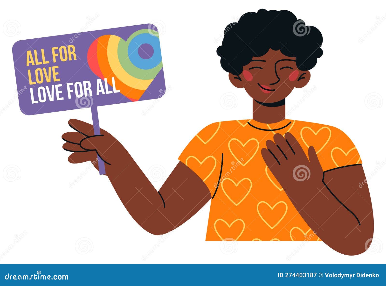 Happy African American Man with a Poster Love for All. Vector Flat ...