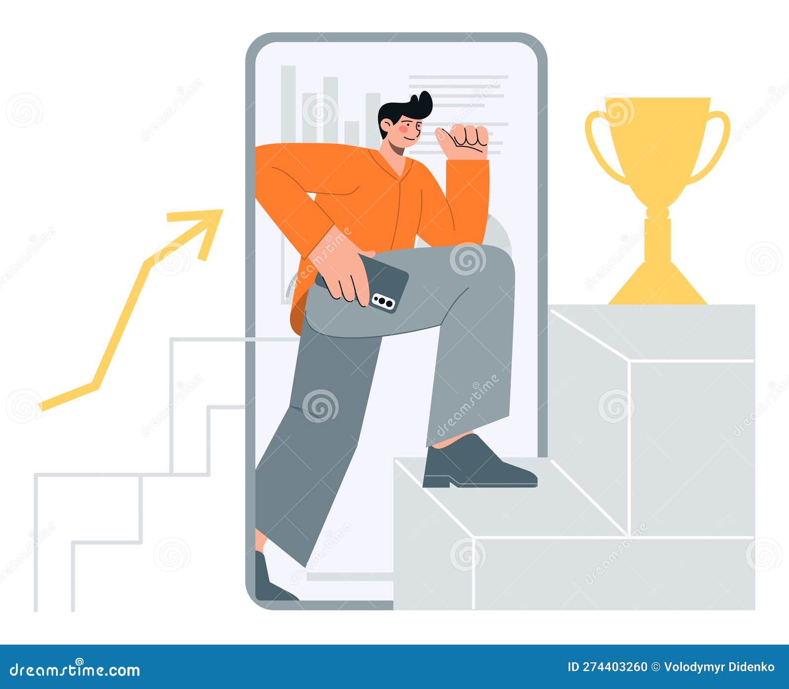 Man Running Stairs for Trophy and Win. Flat Vector Minimalist ...