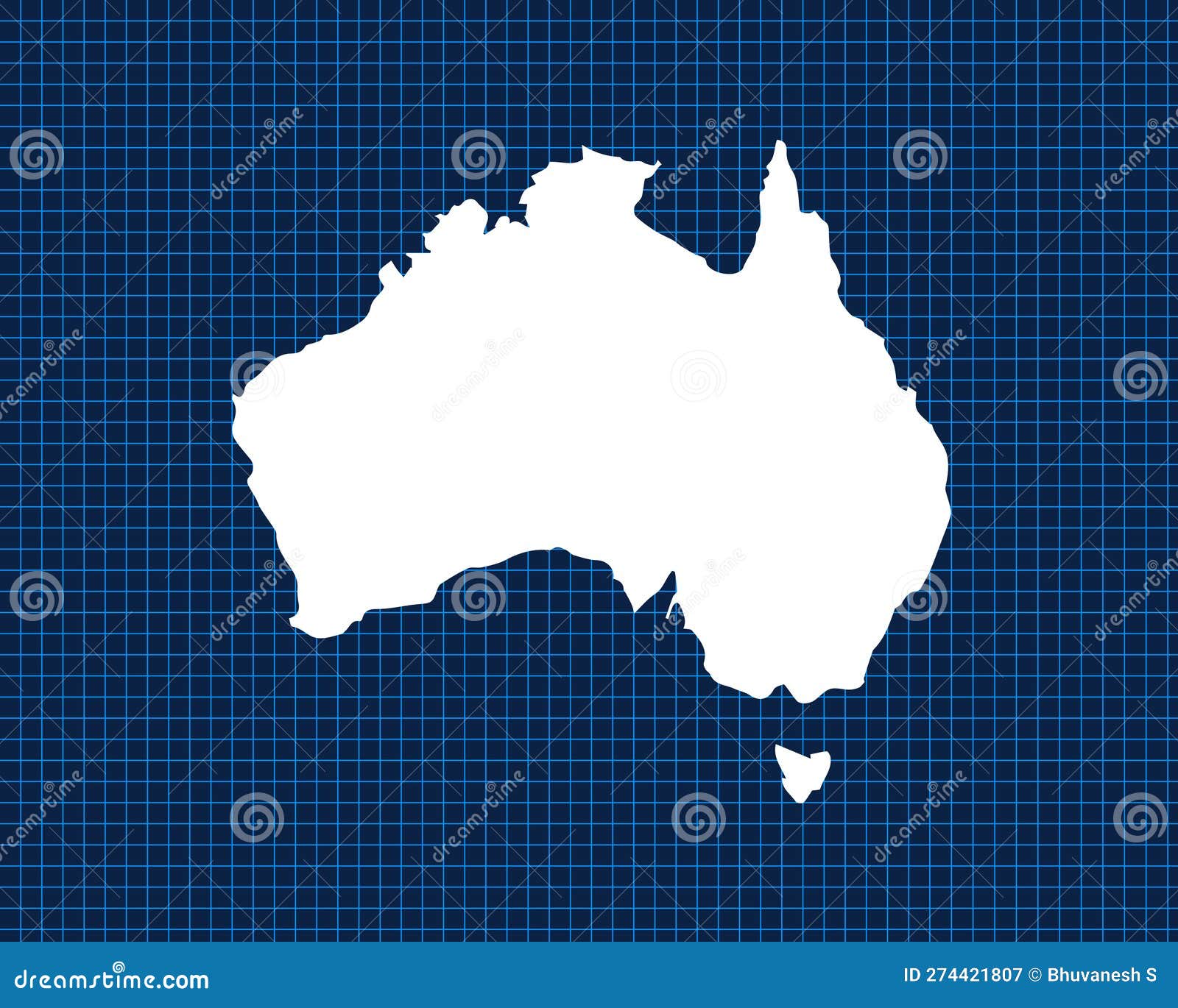 White Map Design Isolated on Blue Neon Grid with Dark Background of ...