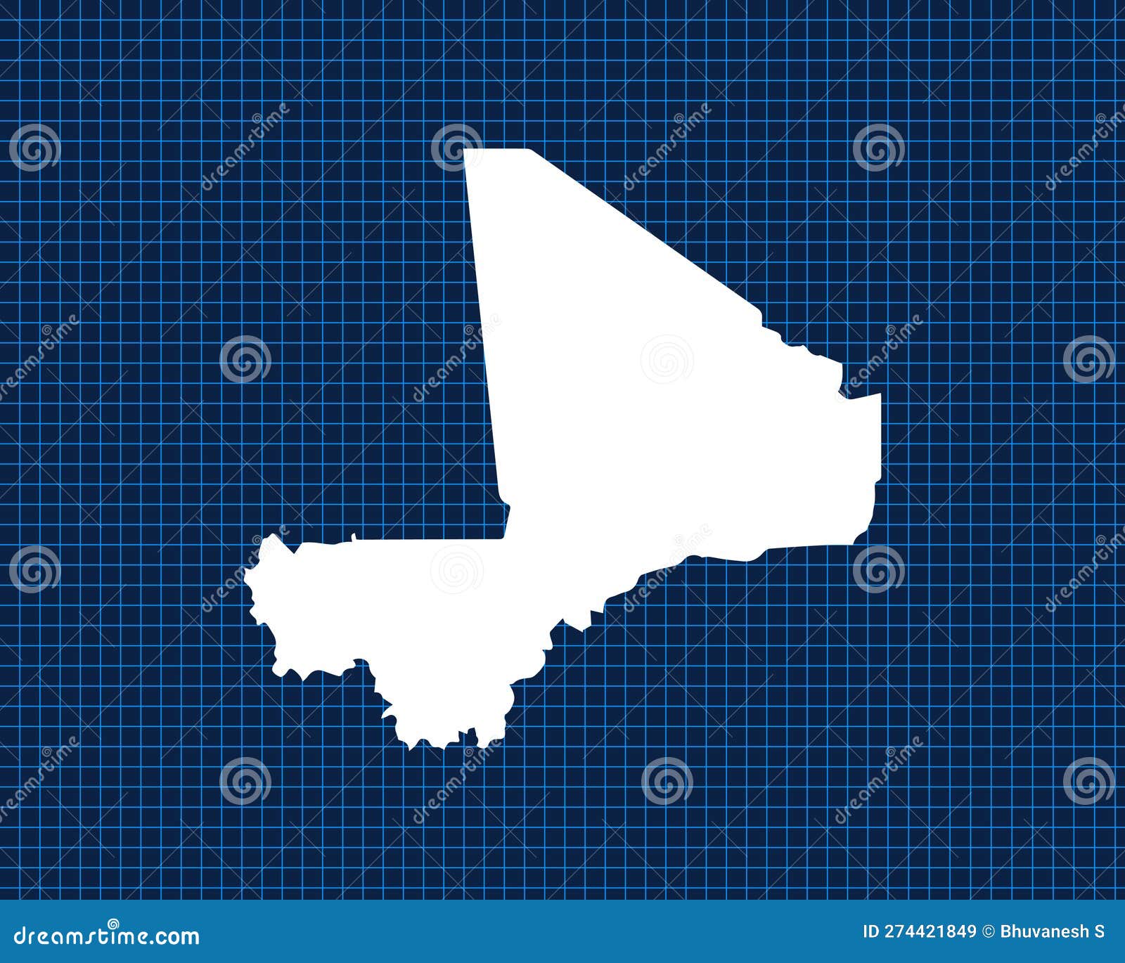 White Map Design Isolated on Blue Neon Grid with Dark Background of ...