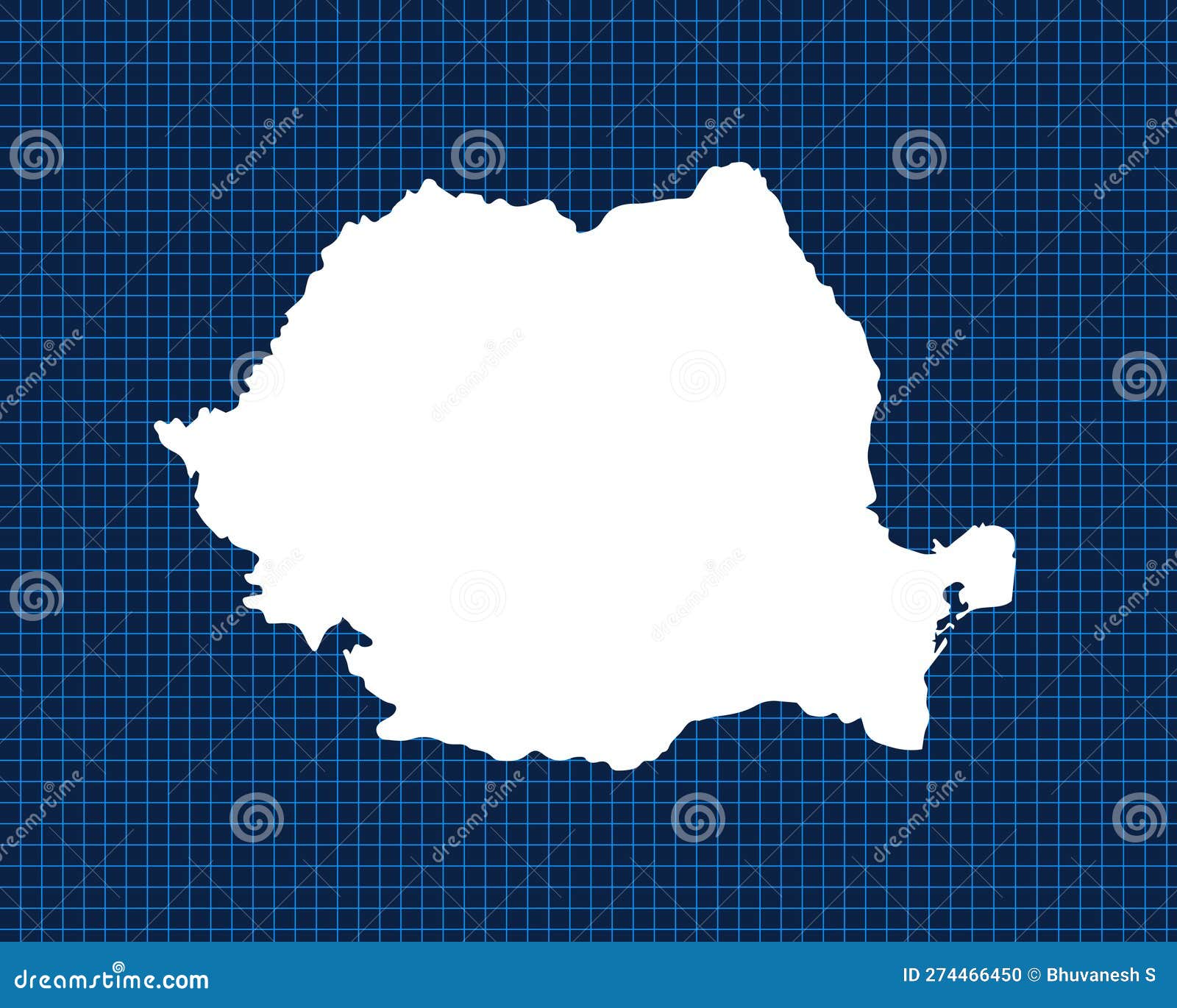 White Map Design Isolated on Blue Neon Grid with Dark Background of ...