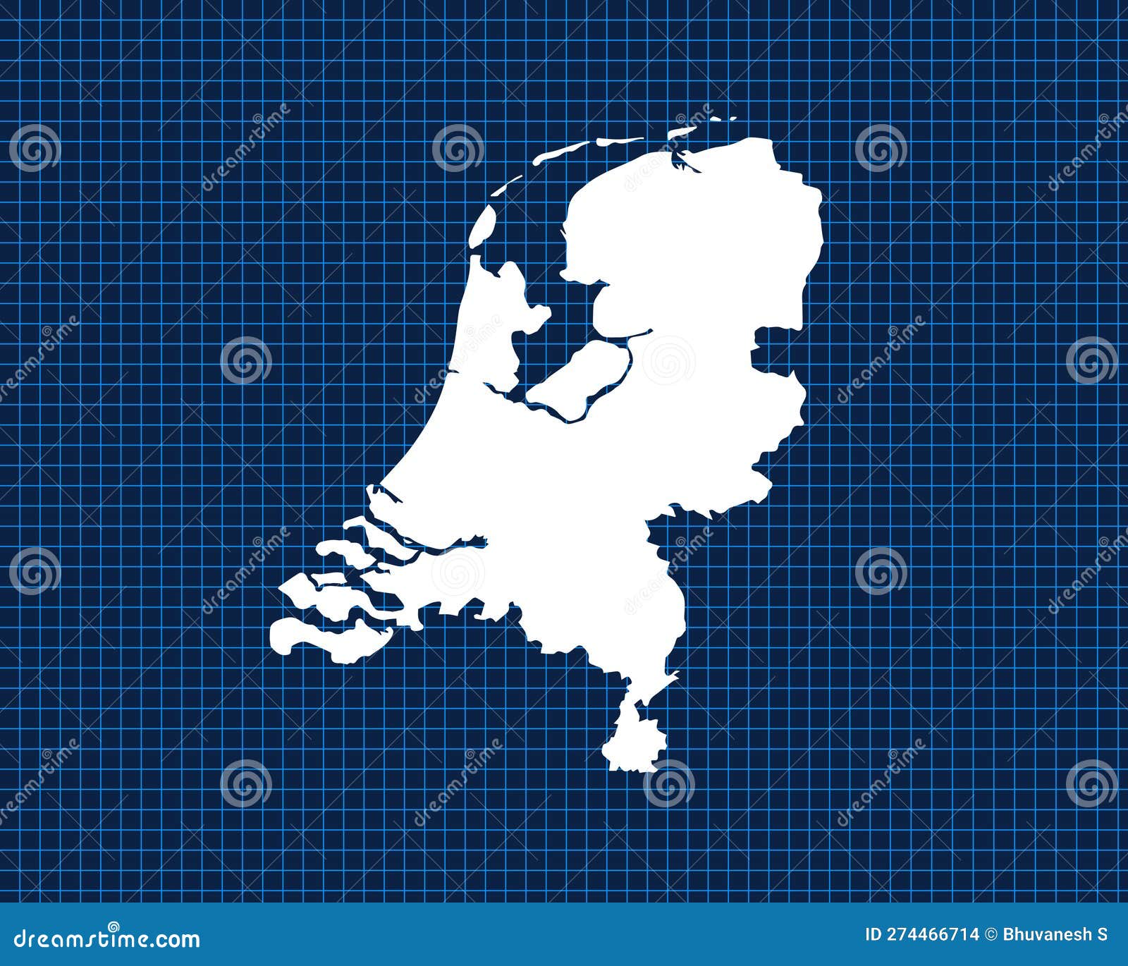 White Map Design Isolated on Blue Neon Grid with Dark Background of ...