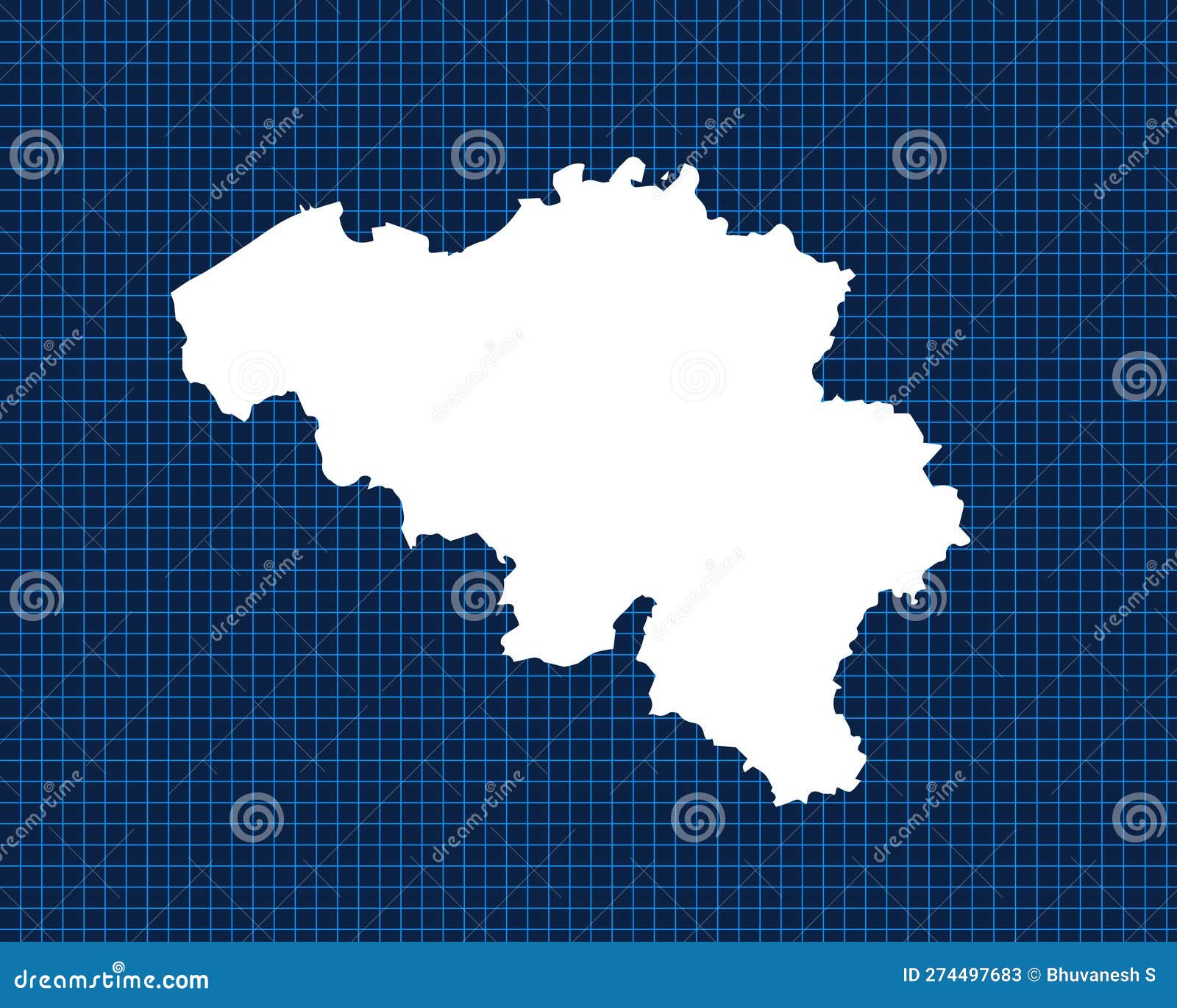 White Map Design Isolated on Blue Neon Grid with Dark Background of ...