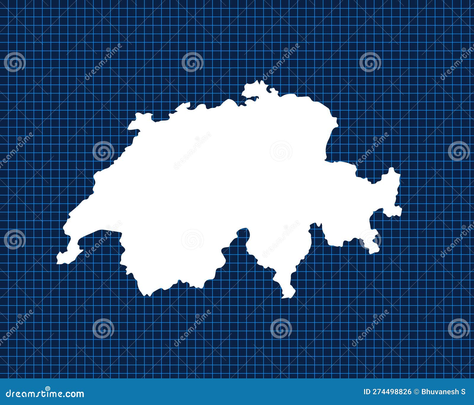 White Map Design Isolated on Blue Neon Grid with Dark Background of ...