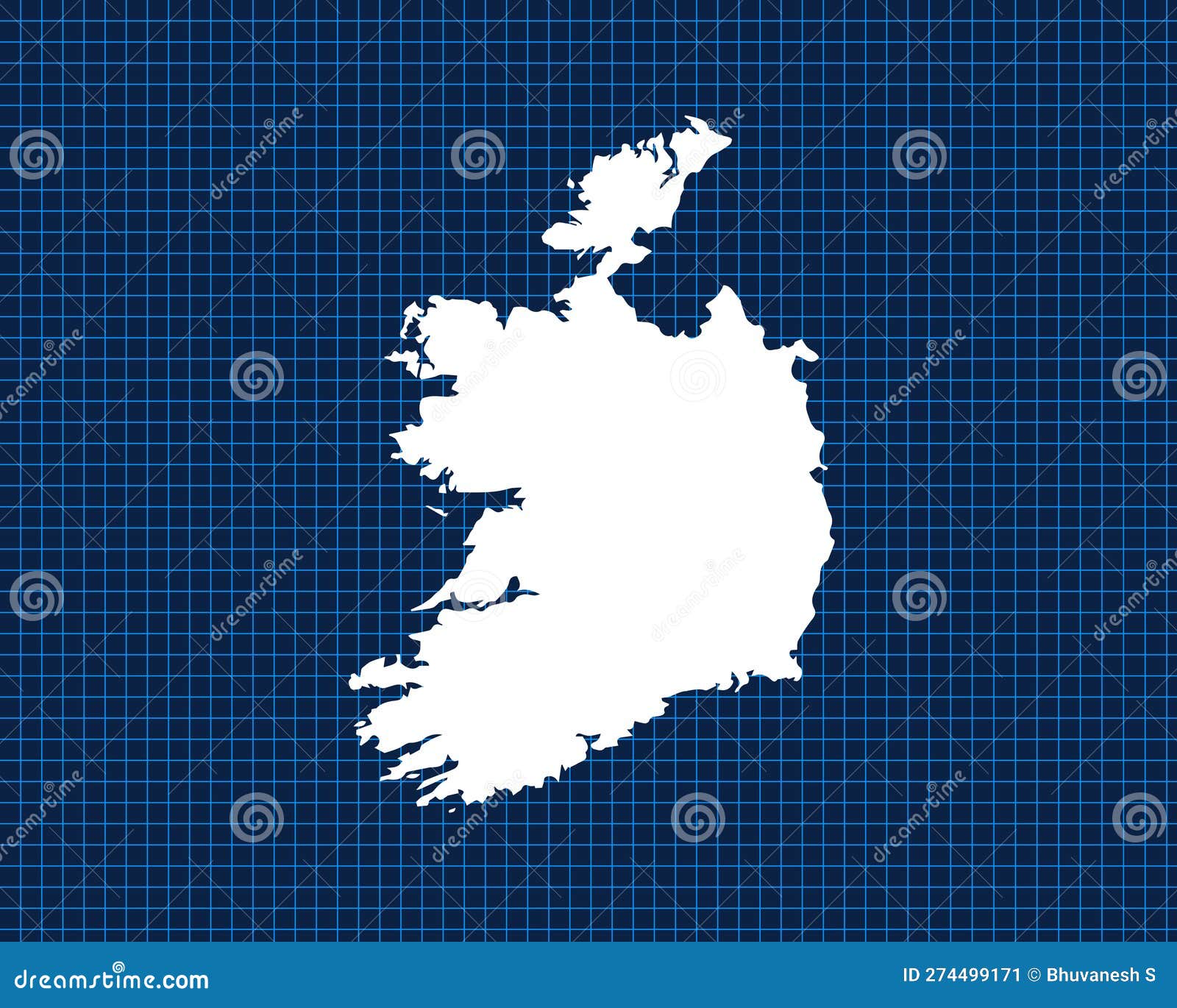 White Map Design Isolated on Blue Neon Grid with Dark Background of ...