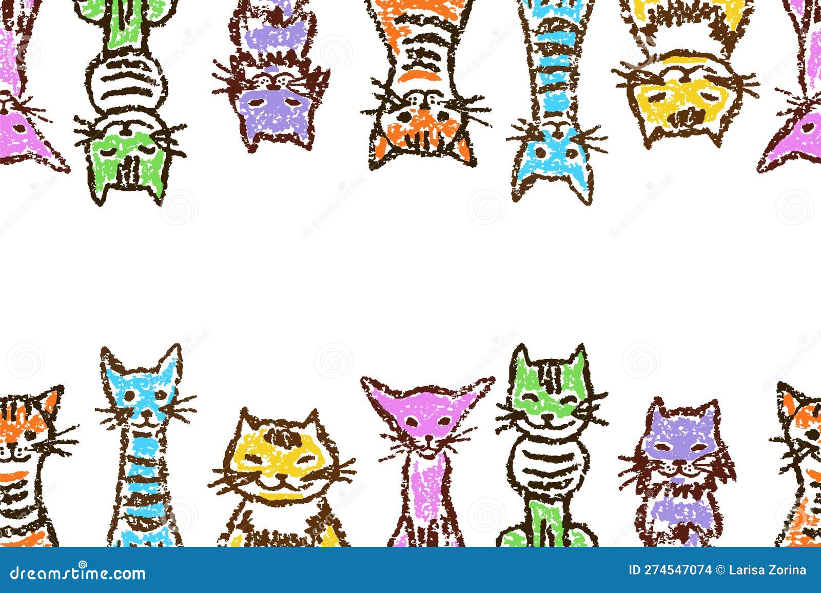Banner or Frame with Funny Colorful Cats. Wax Crayon Like Child`s Hand ...