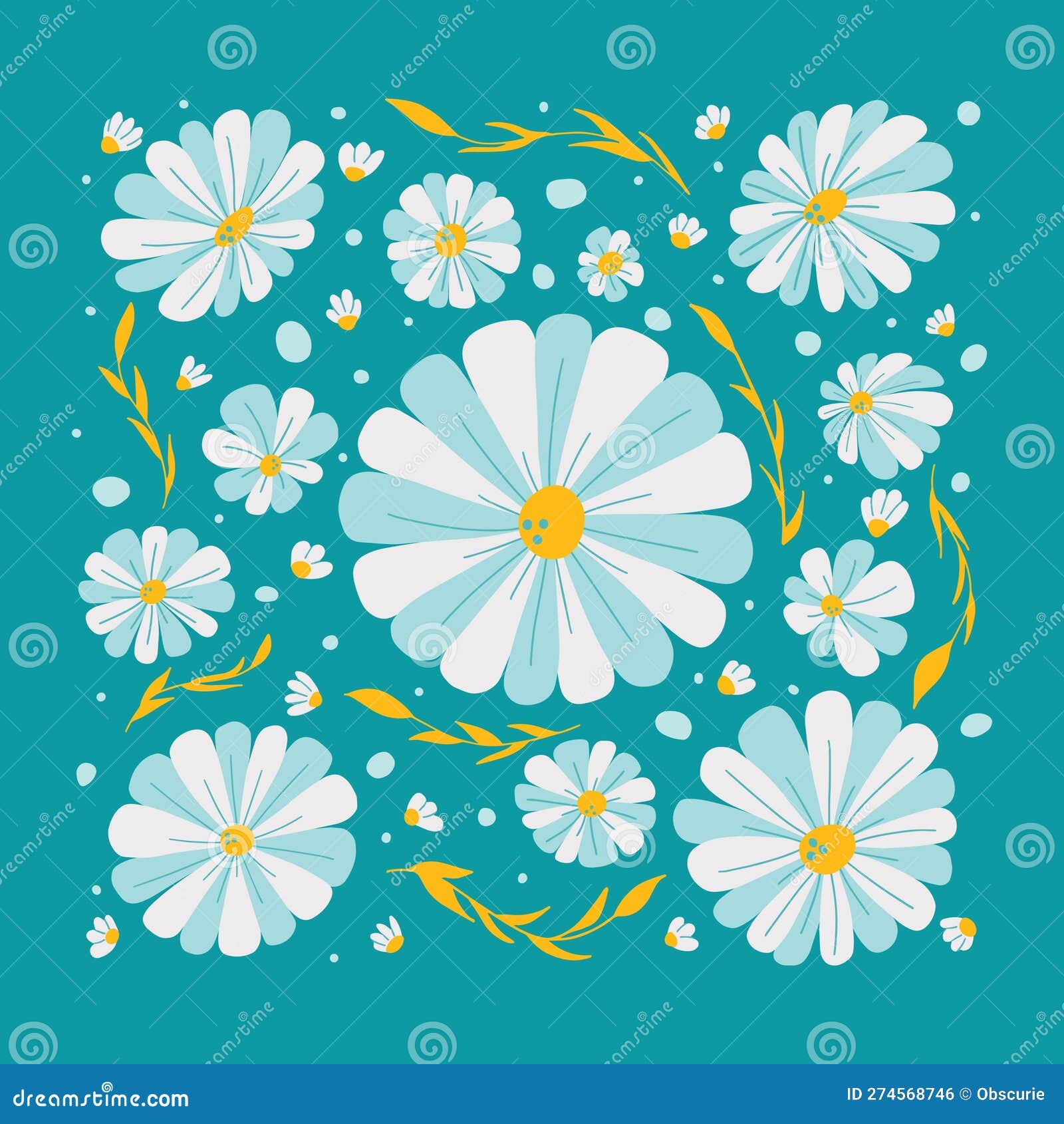 PrintBright Background with Cute Hand Drawn Flowers on Green. Perfect ...