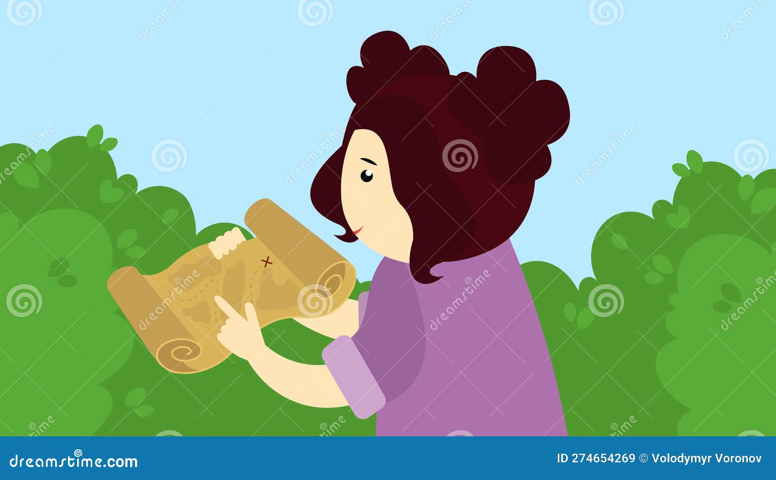 Girl Reading Map in the Park. Vector Illustration Stock Vector ...