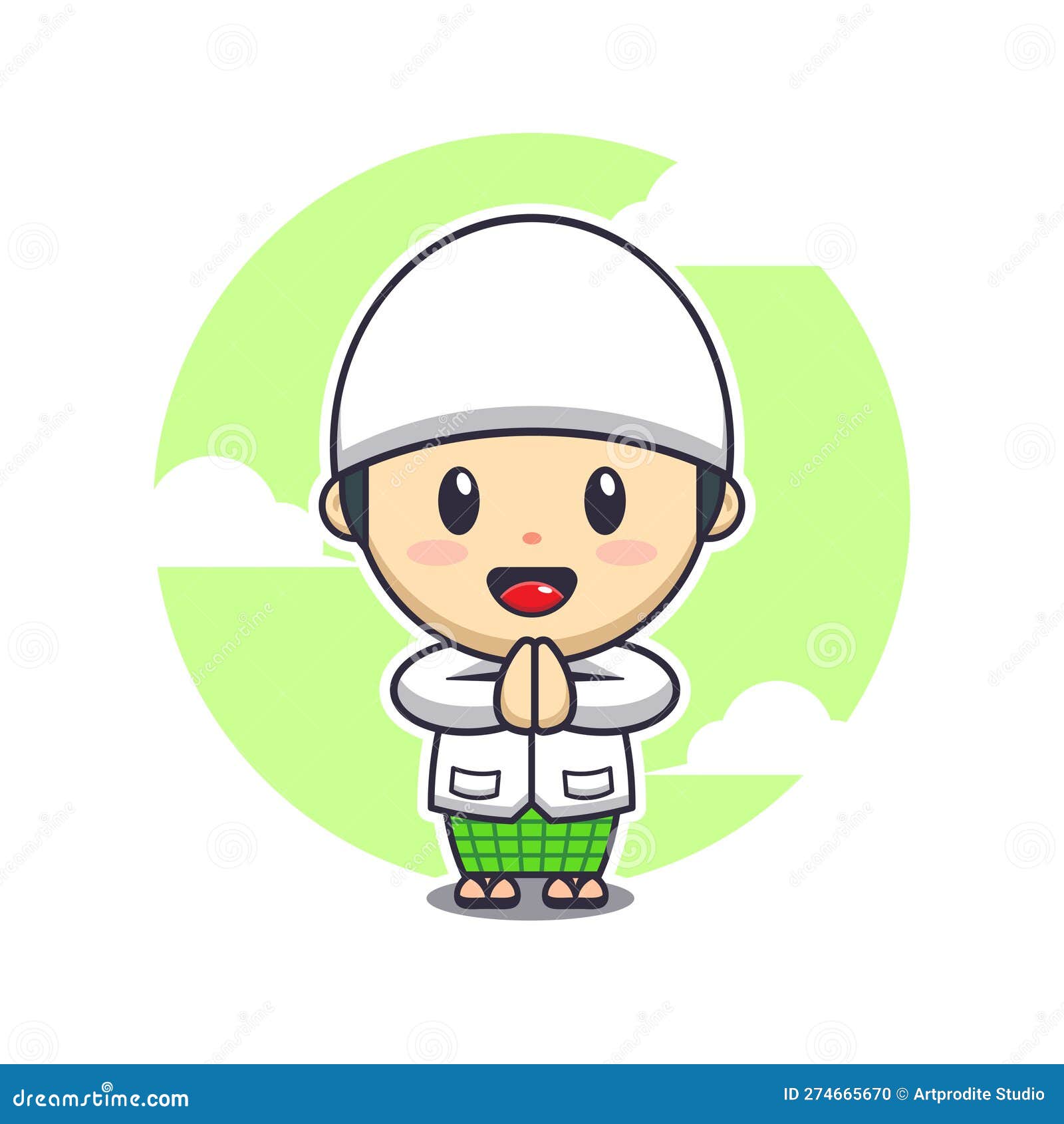 Cute Boy Moslem in Ramadan Cartoon Vector Illustration. Stock Vector ...