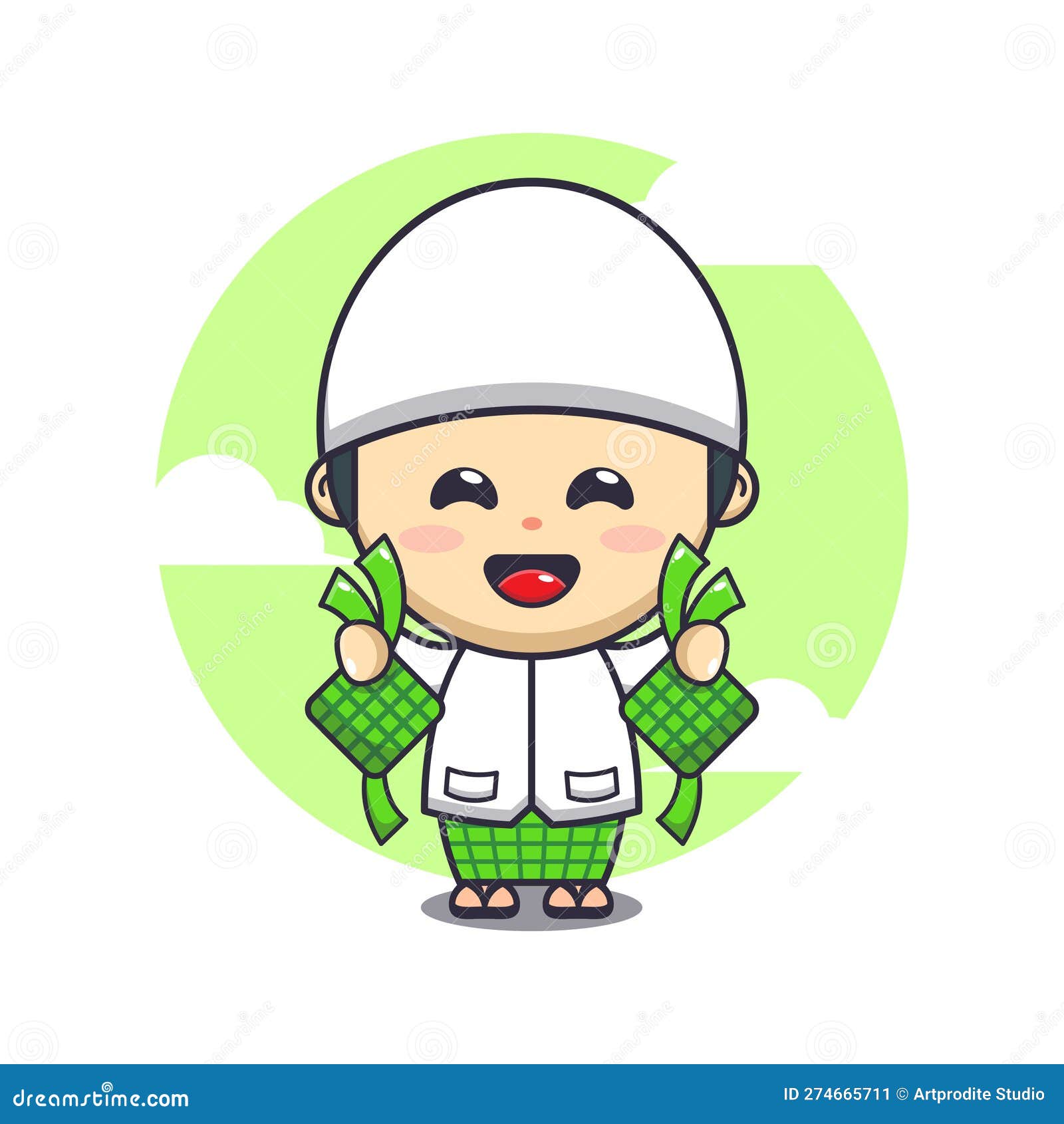 Cute Boy Holding Ketupat Cartoon Vector Illustration. Stock Vector ...