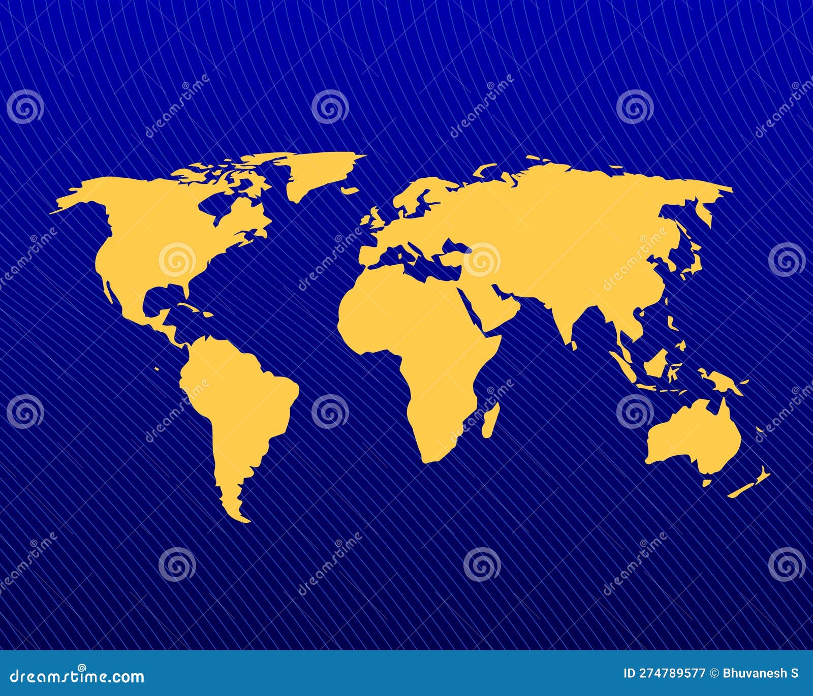Blue Gradient Background, Yellow Map and Curved Lines Design of World ...