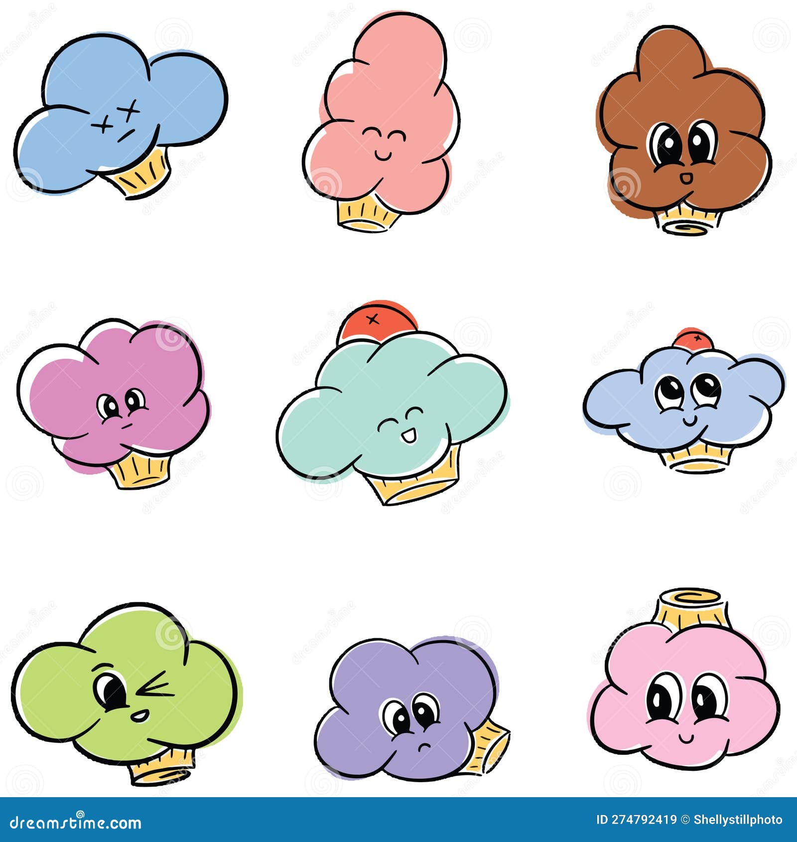 Cute Funny Cupcake Cartoon Characters in Cake and Frosting Cartoon ...