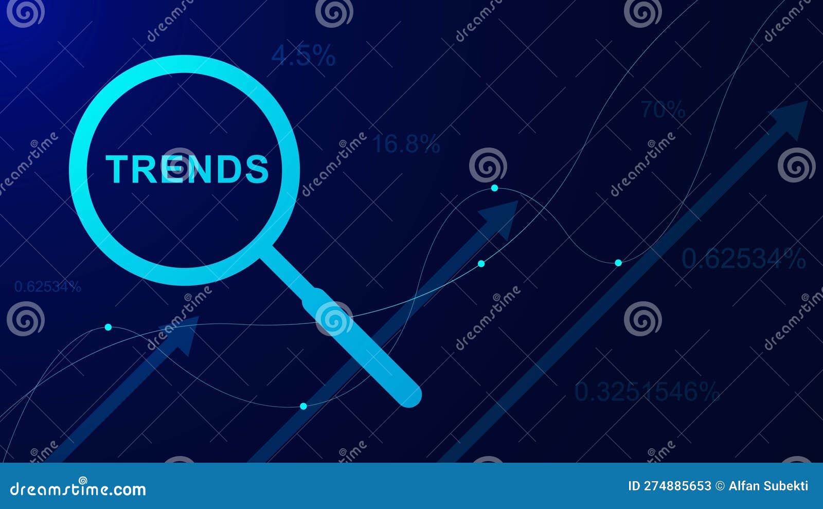 Trend Analysis with Magnifying Glass Icon and Arrow Up Stock Vector ...