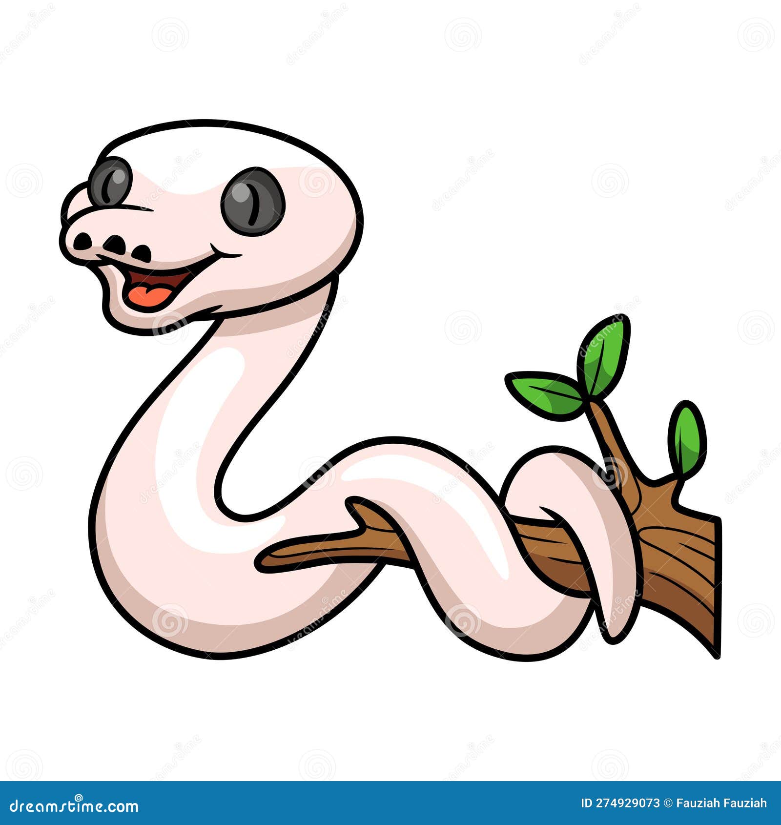 Cute Black Eyed Leucistic Reticulatus Python Cartoon on Tree Branch ...