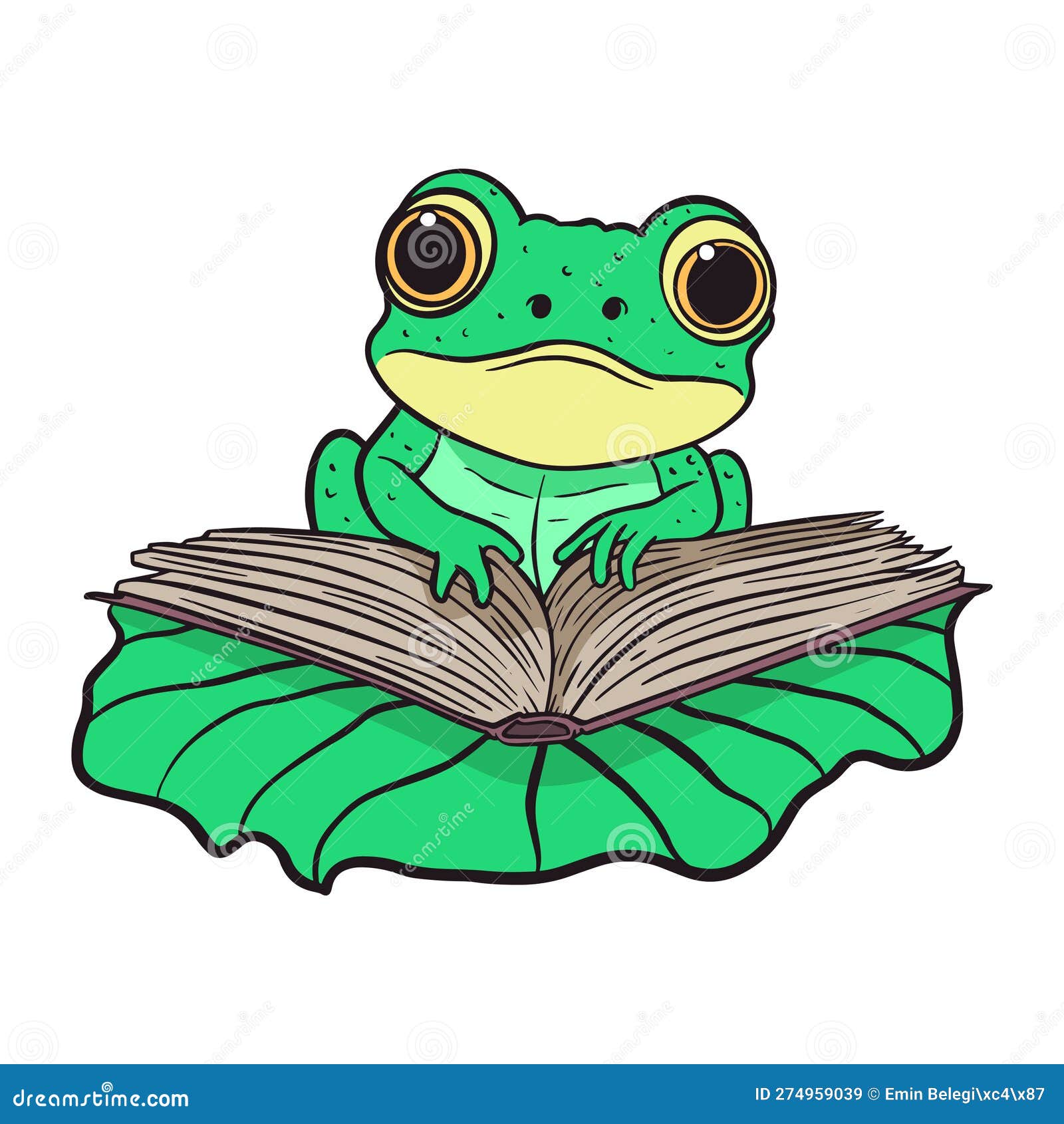 Cute Frog Standing on the Book Looking Curious, Vector Illustration ...