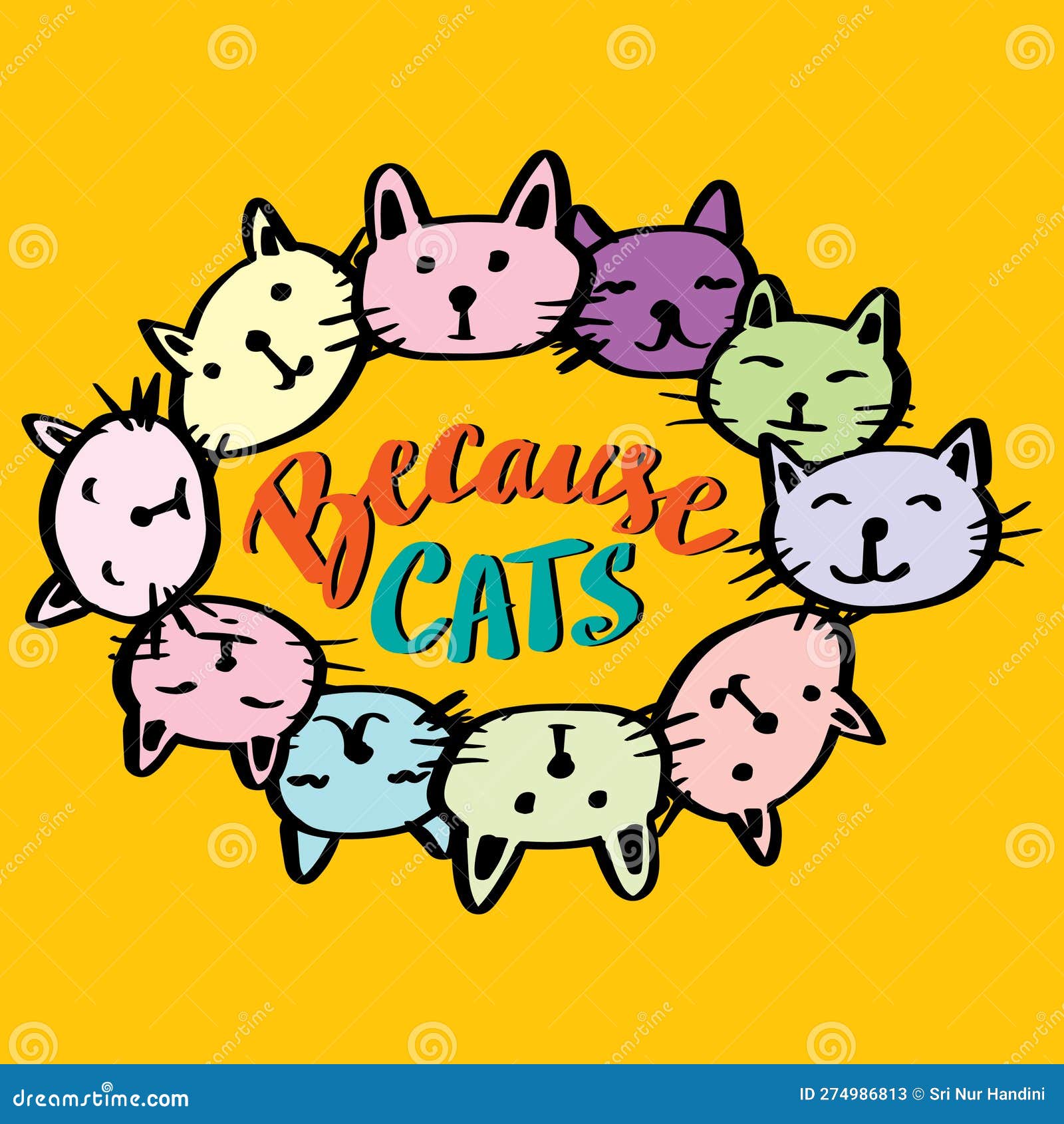 Because Cats, Hand Lettering. Shirt Design. Cartoon Vector ...