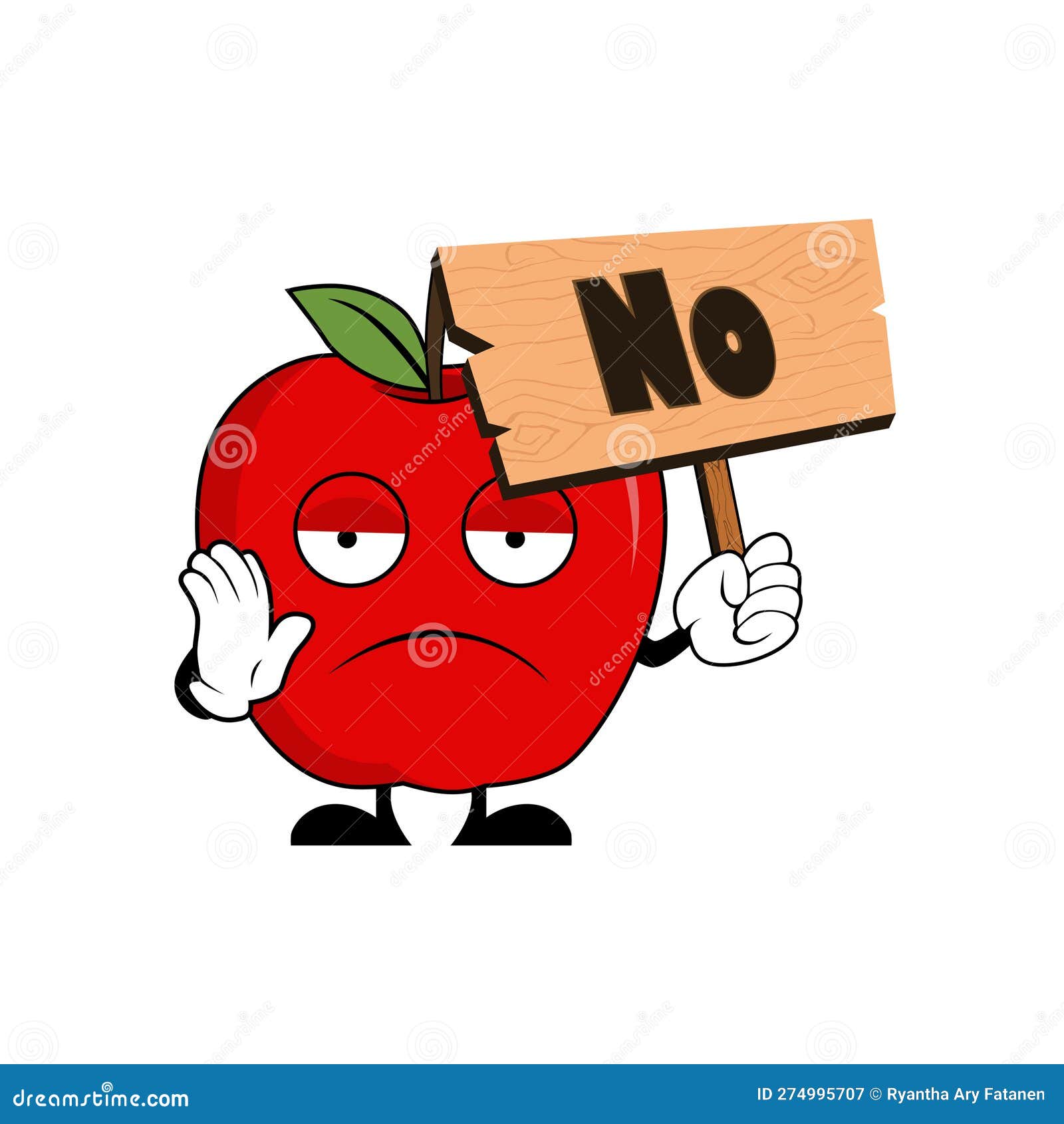 Apple Fruit Character Cartoon Holding Up a Wood Sign with Word NO Stock ...