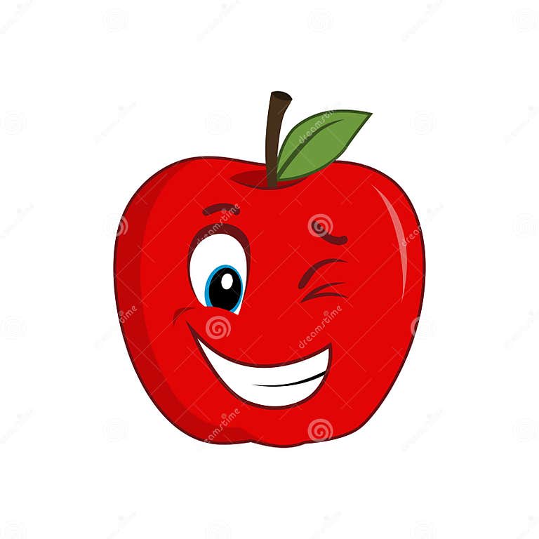 Wink Apple Fruit Character Cartoon Stock Vector - Illustration of happy ...