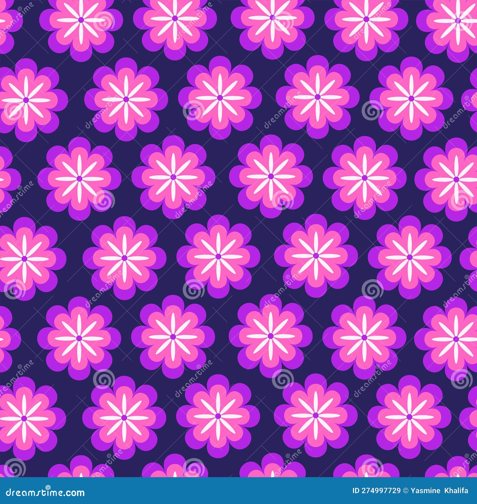Cute Retro 70s Groovy Flowers in Pink and Purple Seamless Pattern ...